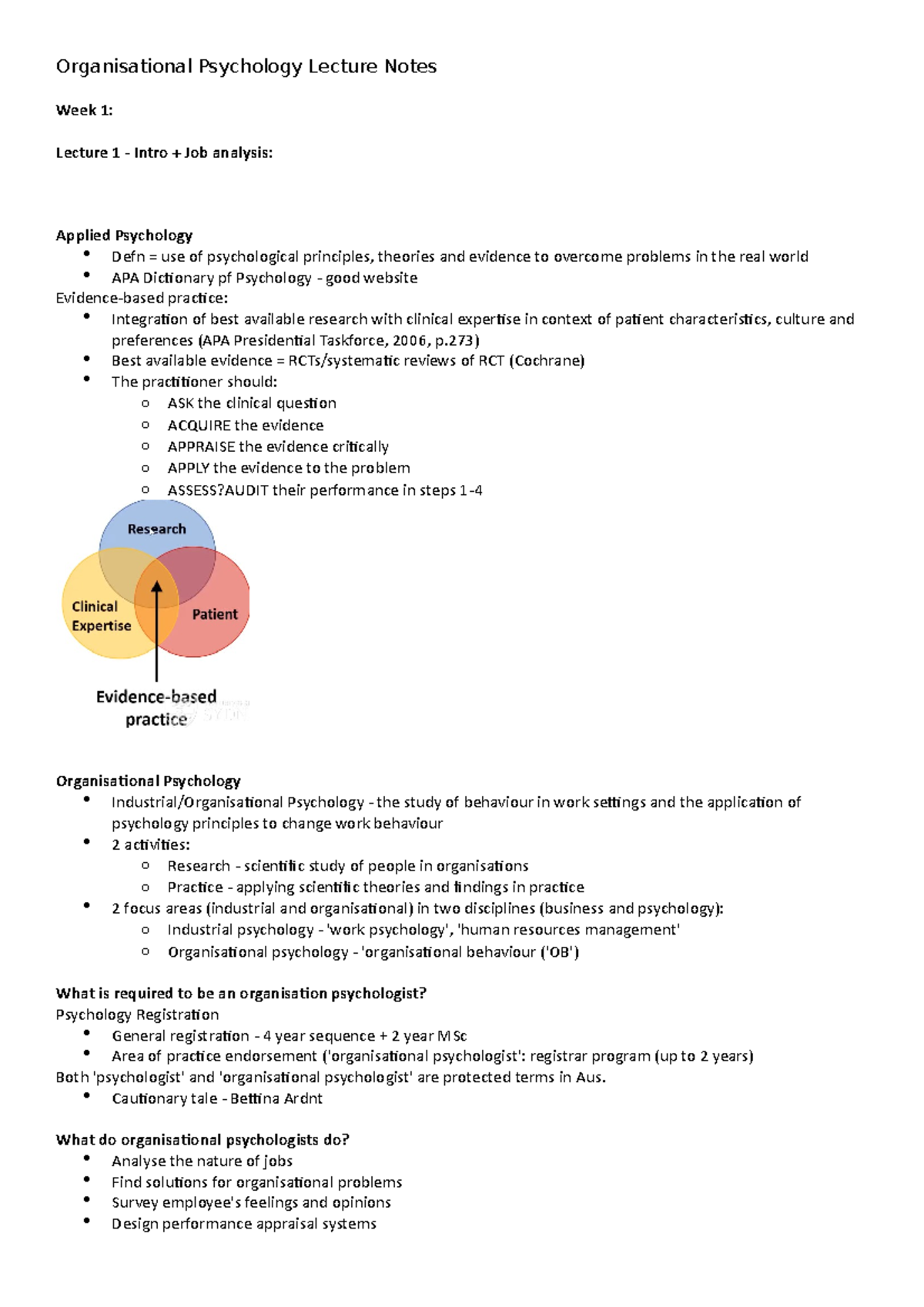 PSYC3020 Organisational Psychology Lecture Notes - Organisational ...
