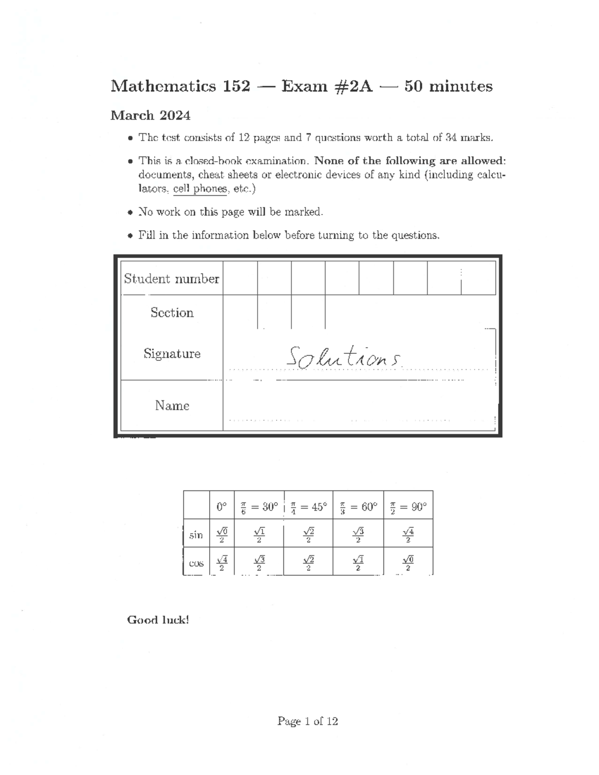 Ex2Asol - math 152 exam solutions - MATH 152 - Studocu