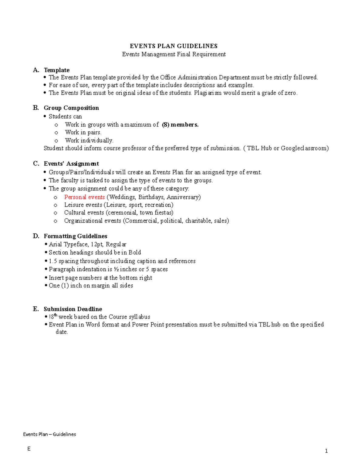 Final Output - Events PLAN Guidelines - Events Plan – Guidelines EVENTS ...