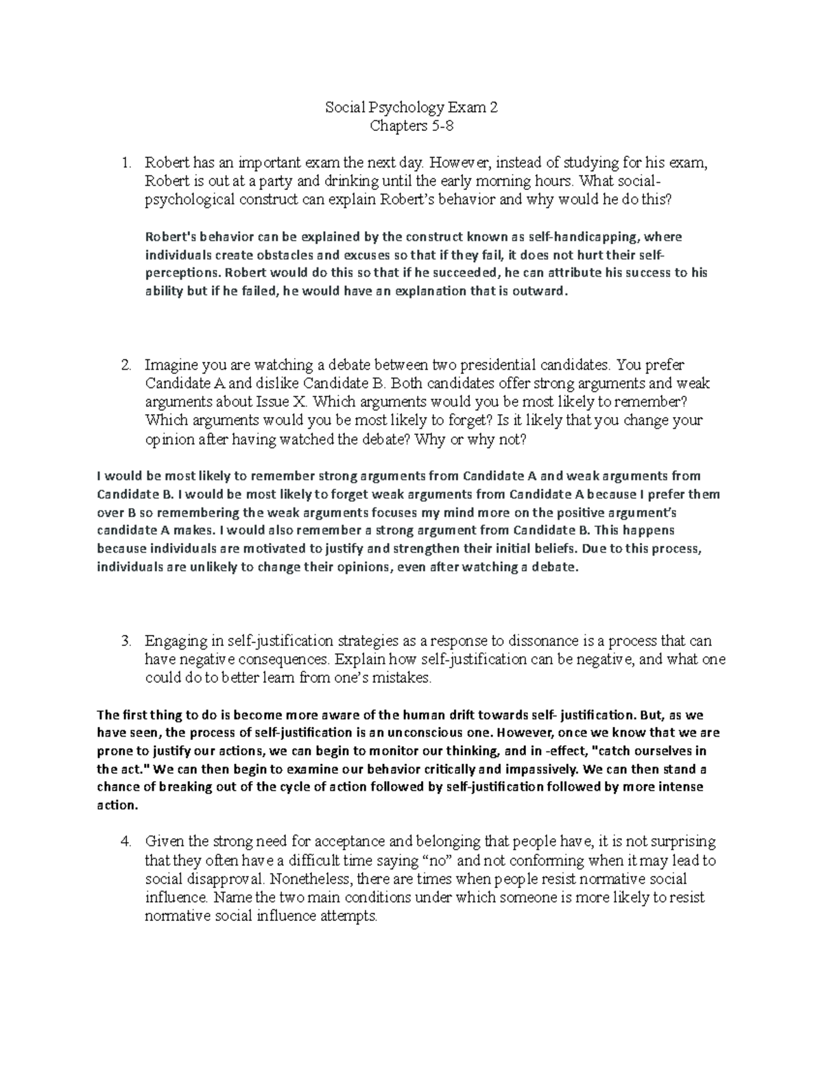 Social Psychology Exam 2 - However, instead of studying for his exam ...