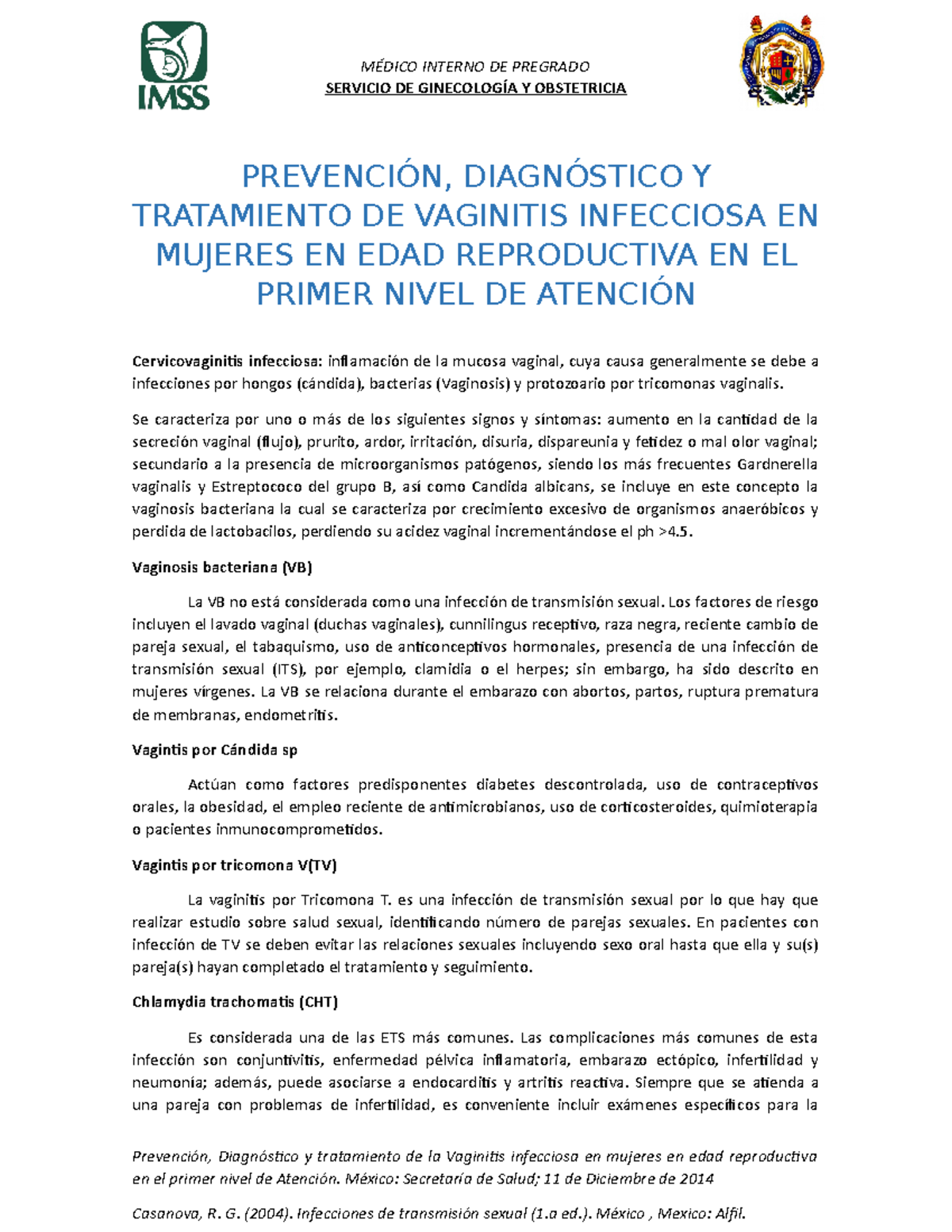 Resumen GPC Vaginitis Infecciosa EN EL Primer Nivel DE Atencion ...
