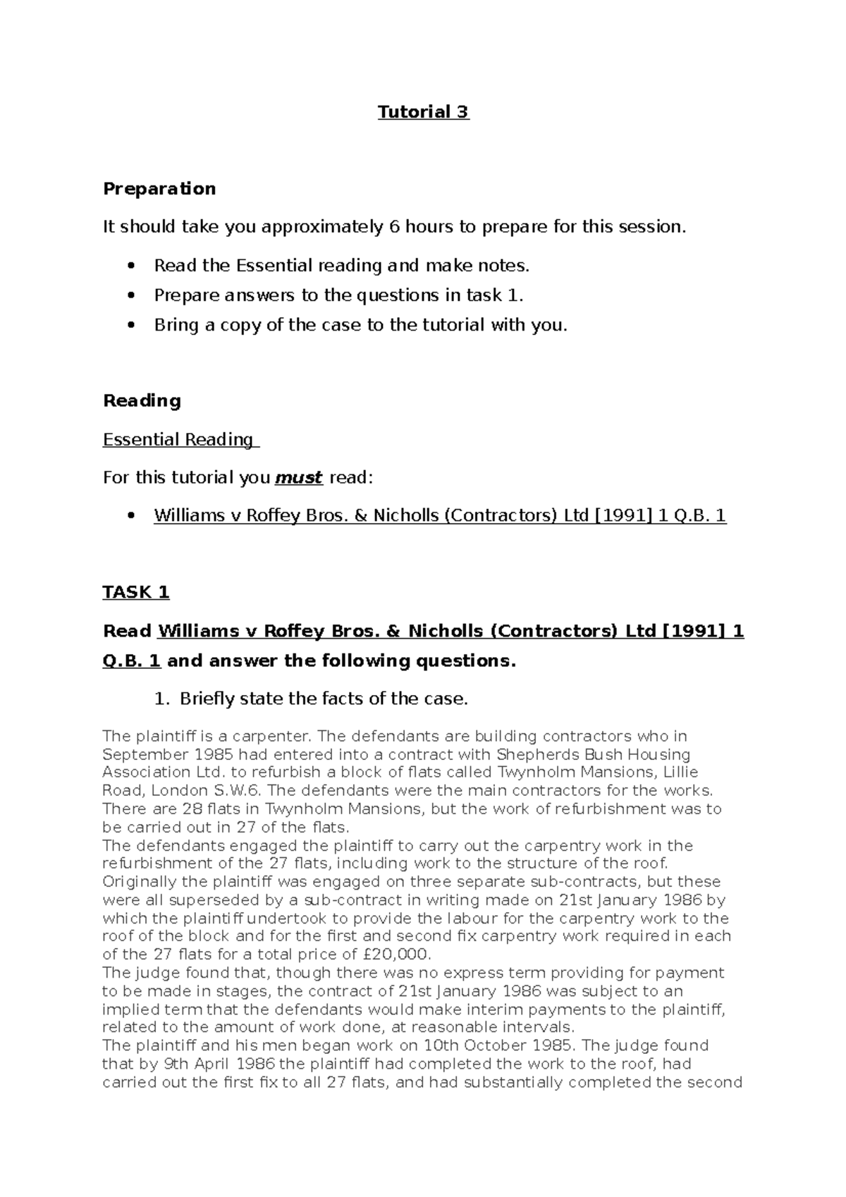 Tutorial 3 contract law 17th feb - Tutorial 3 Preparation It should ...