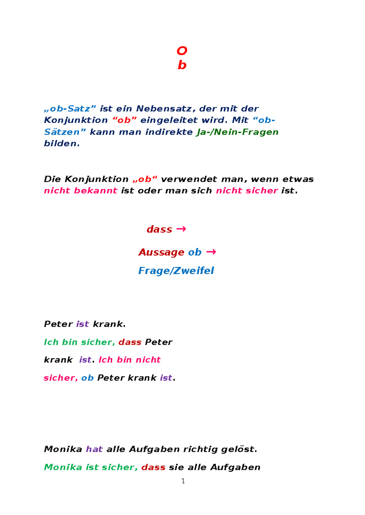 Ob:dass - german - O b „ob-Satz” ist ein Nebensatz, der mit der ...