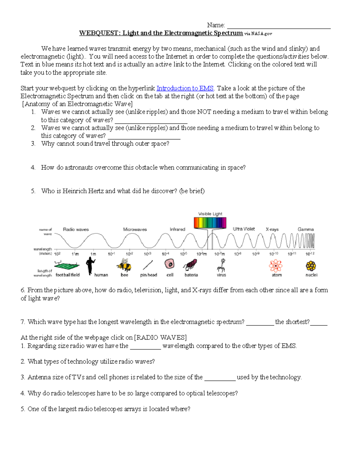 Light waves webquest - Name: ______________________________ WEBQUEST ...