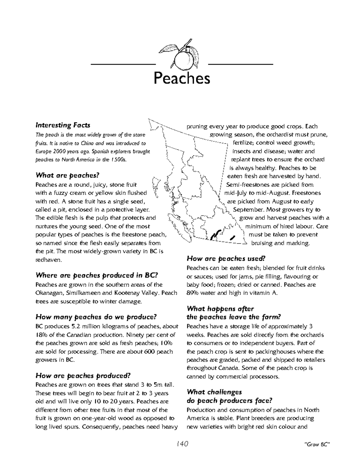 Grow BC 2014 Peaches - Reading - 140 “Grow BC” Interesting Facts The ...