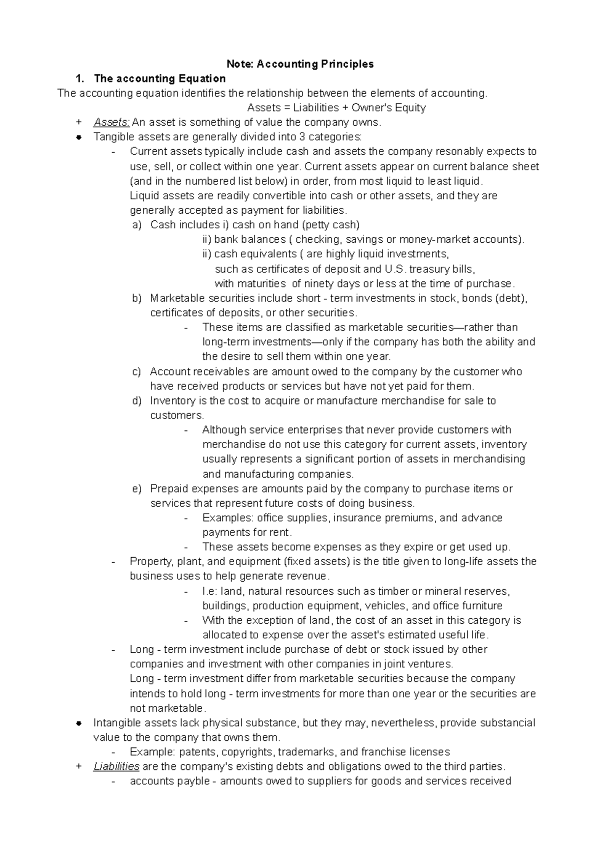 Accounting 1100 note - Lecture notes 1-3 - Note: Accounting Principles ...