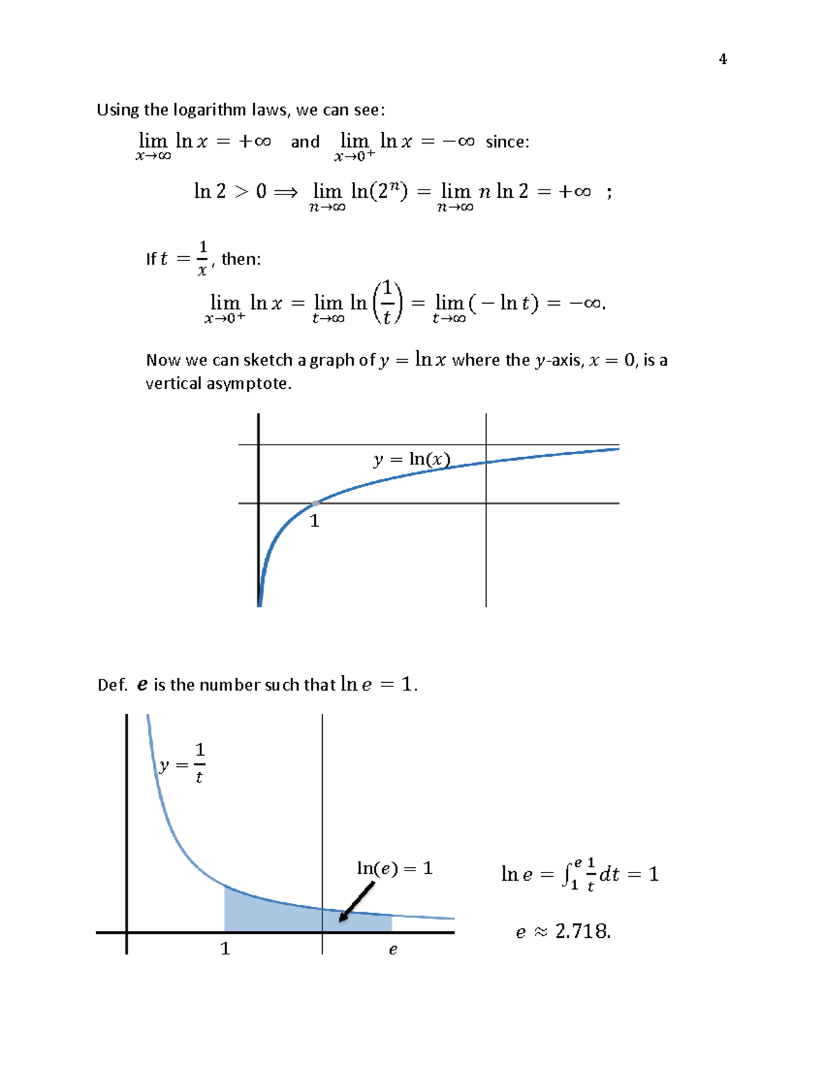 Logarithmic - Calculus II - 4 Using the logarithm laws, we can see: lim ...