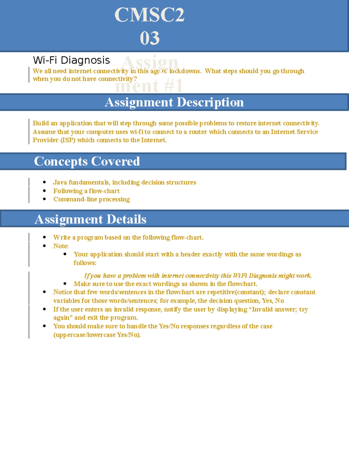 CMSC203 Assignment 1 Wi Fi Diagnosis - Wi-Fi Diagnosis We all need ...