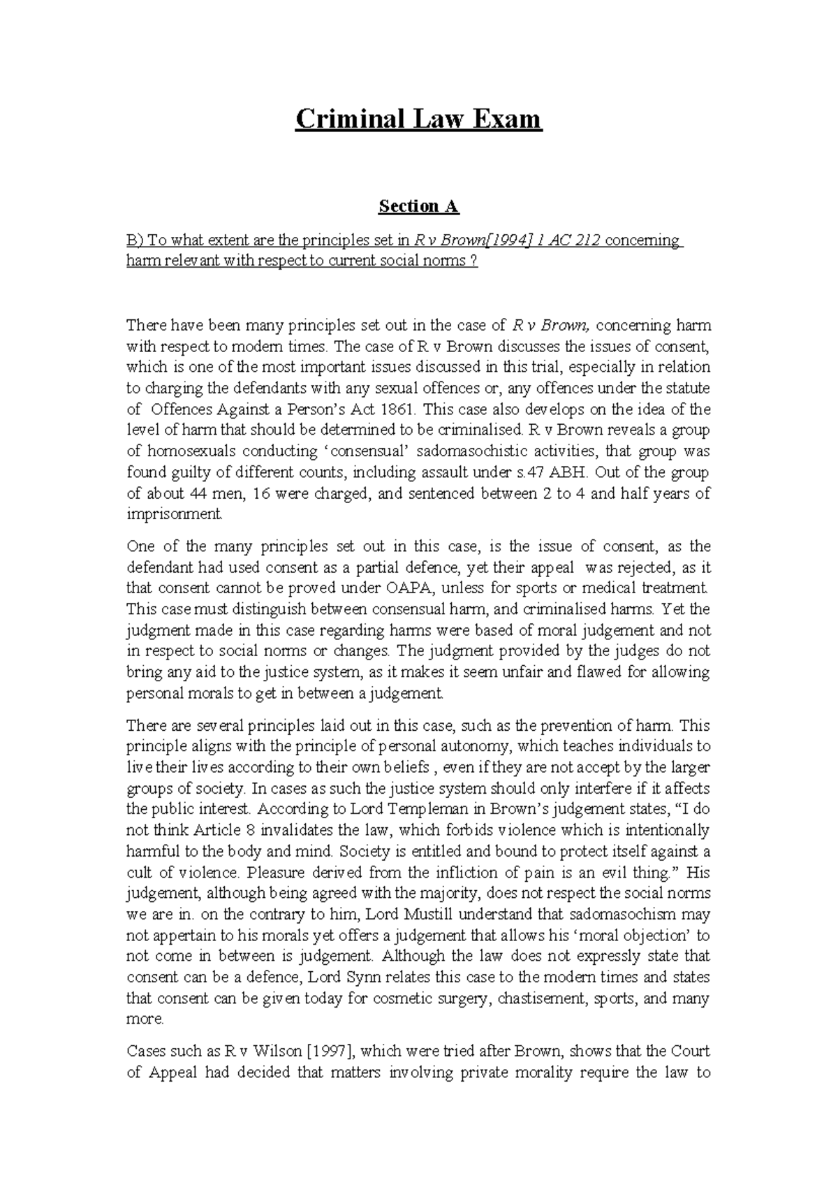 Criminal real exam - Problem question exam answer grade 60% - Criminal ...