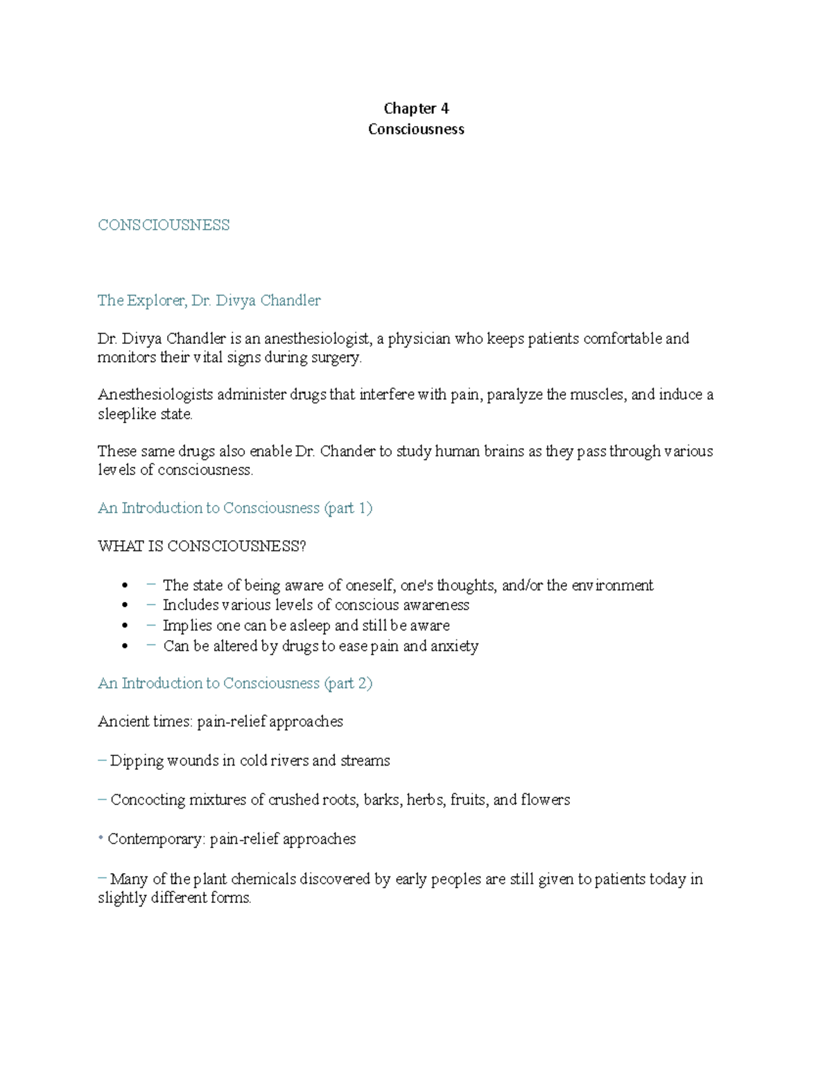 Chapter 4 notes Consciousness - Chapter 4 Consciousness CONSCIOUSNESS ...