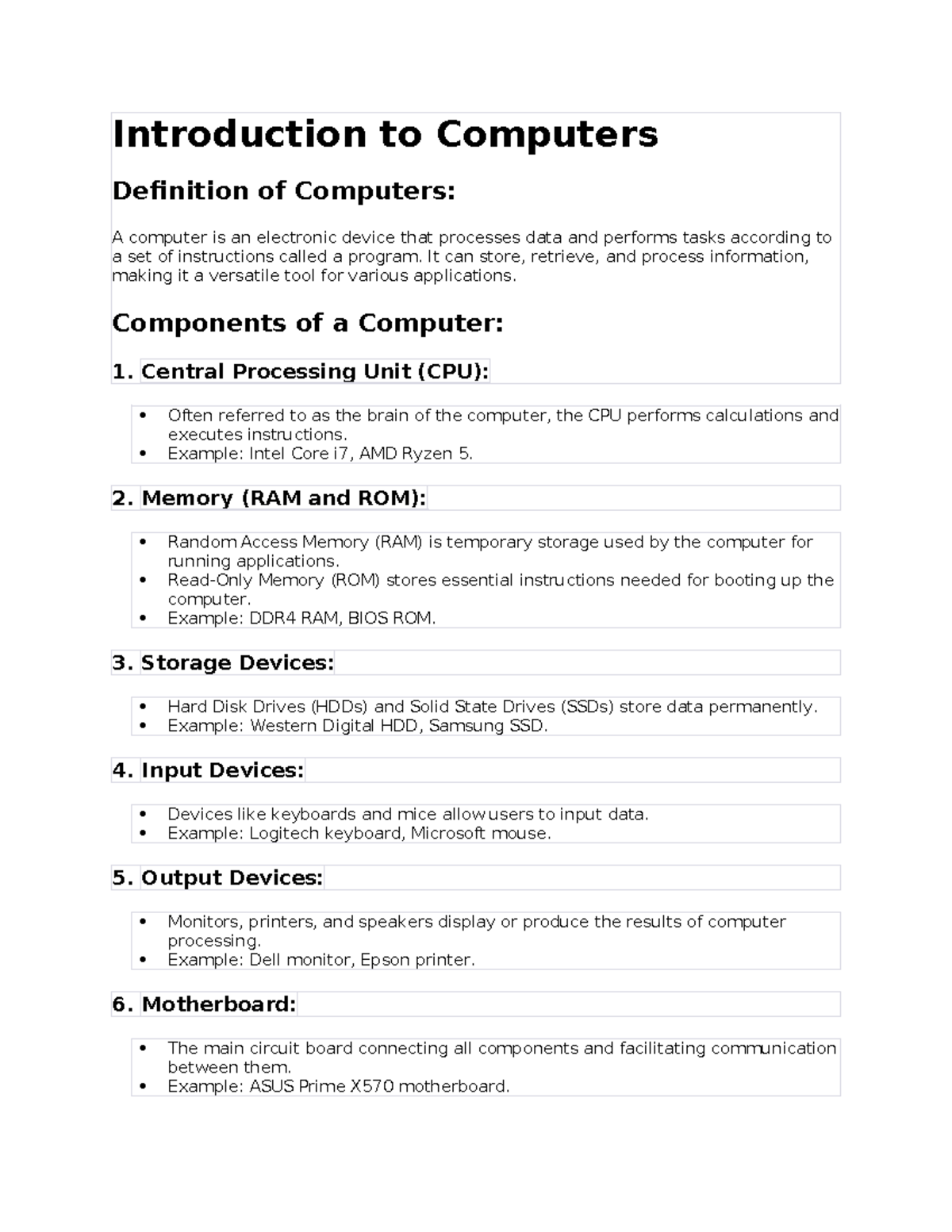 Introduction To Computers Introduction To Computers Definition Of Computers A Computer Is An