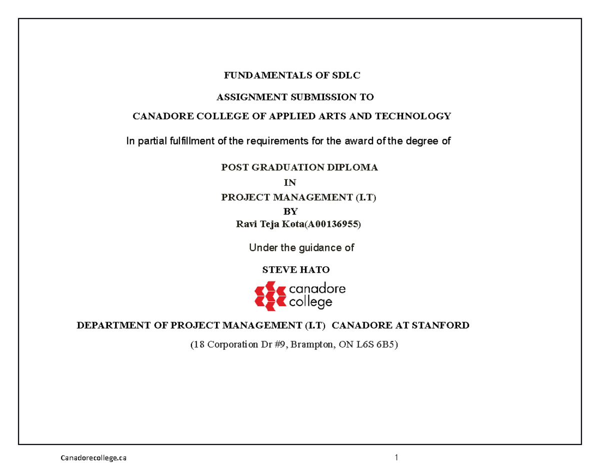 Project Charter-Assignment 2 - FUNDAMENTALS OF SDLC ASSIGNMENT ...