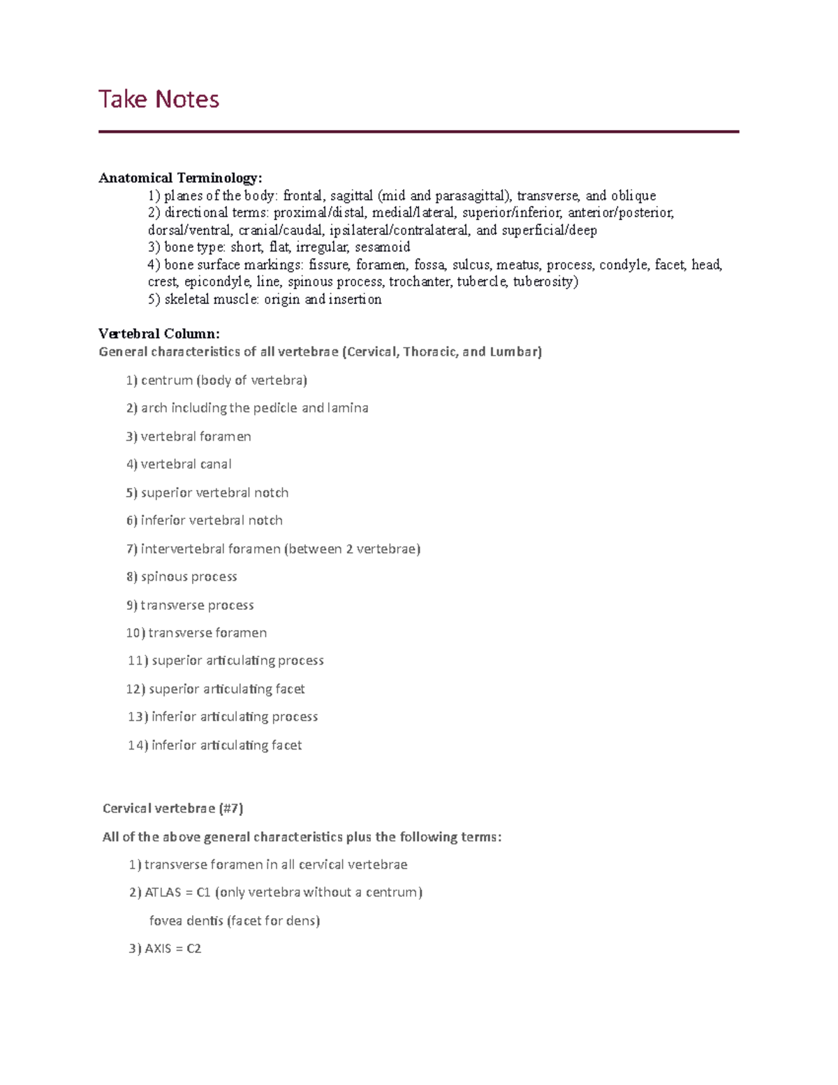 Lab Practical 1 study guide Human Anatomy - Take Notes Anatomical ...