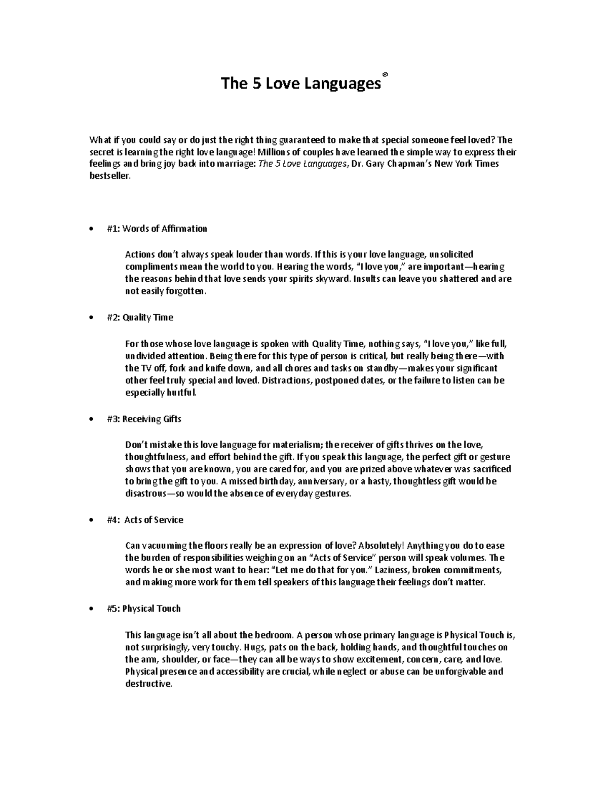 The 5 love languages quiz handout 0 - The 5 Love Languages ® What if ...
