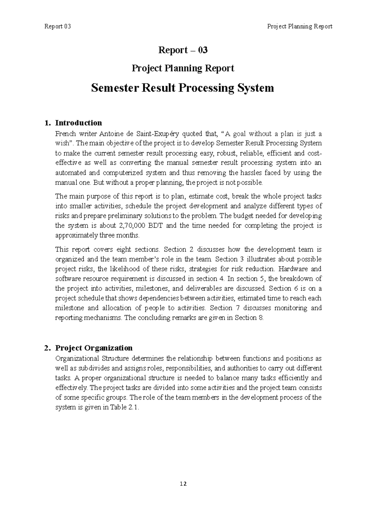 Project-Planning of semester result processing - Report – 03 Project ...