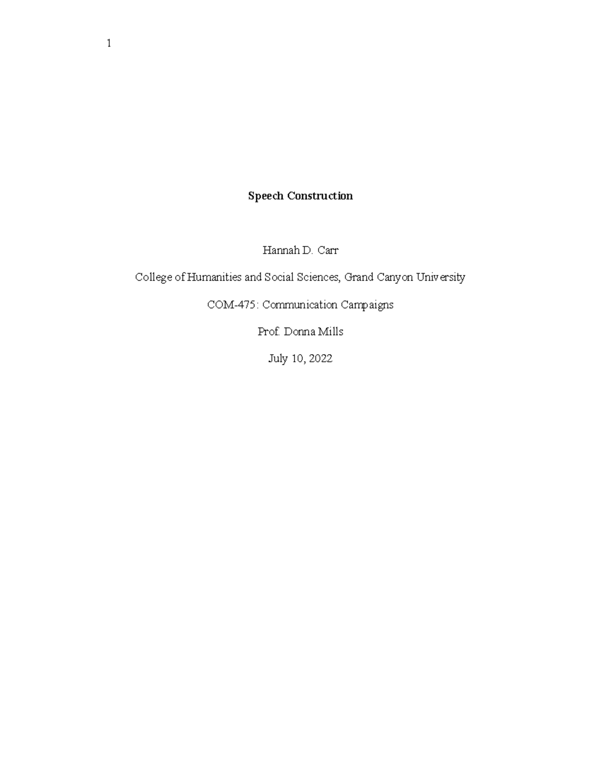 Speech Construction - school work - Speech Construction Hannah D. Carr ...