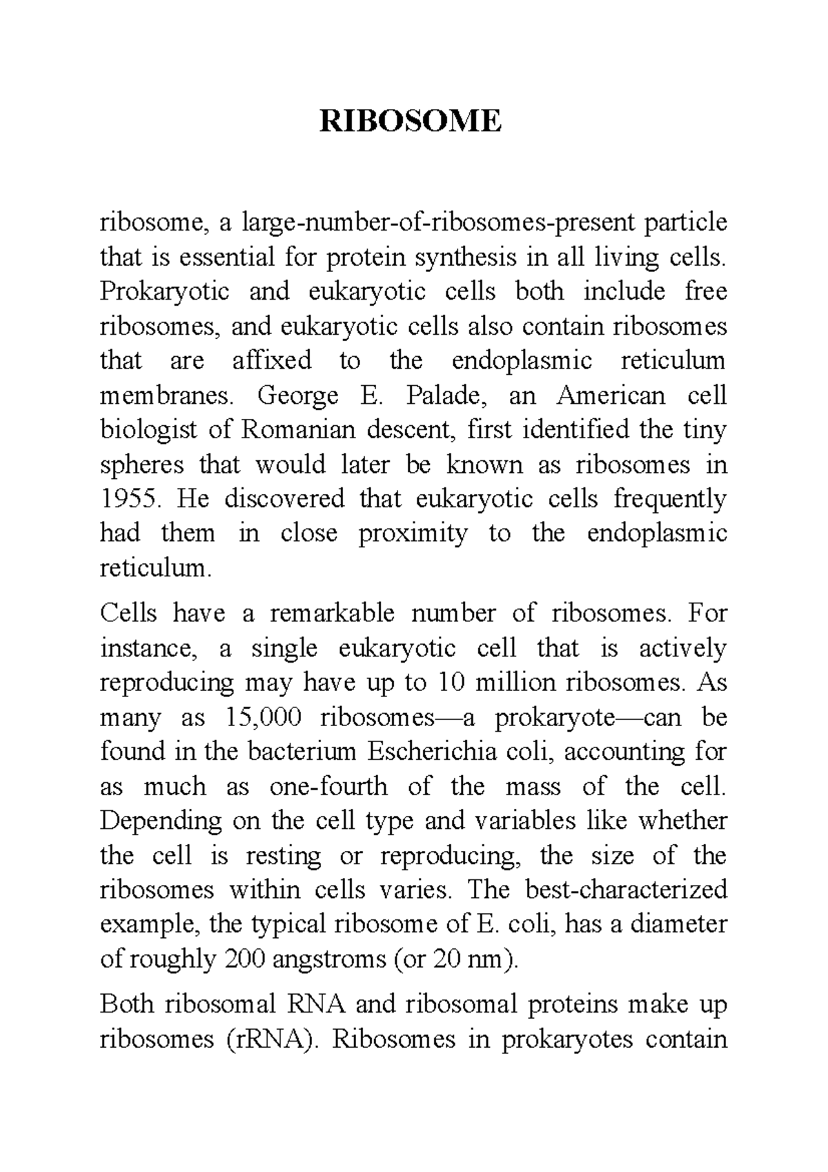 Ribosome 1 - RIBOSOME ribosome, a large-number-of-ribosomes-present ...