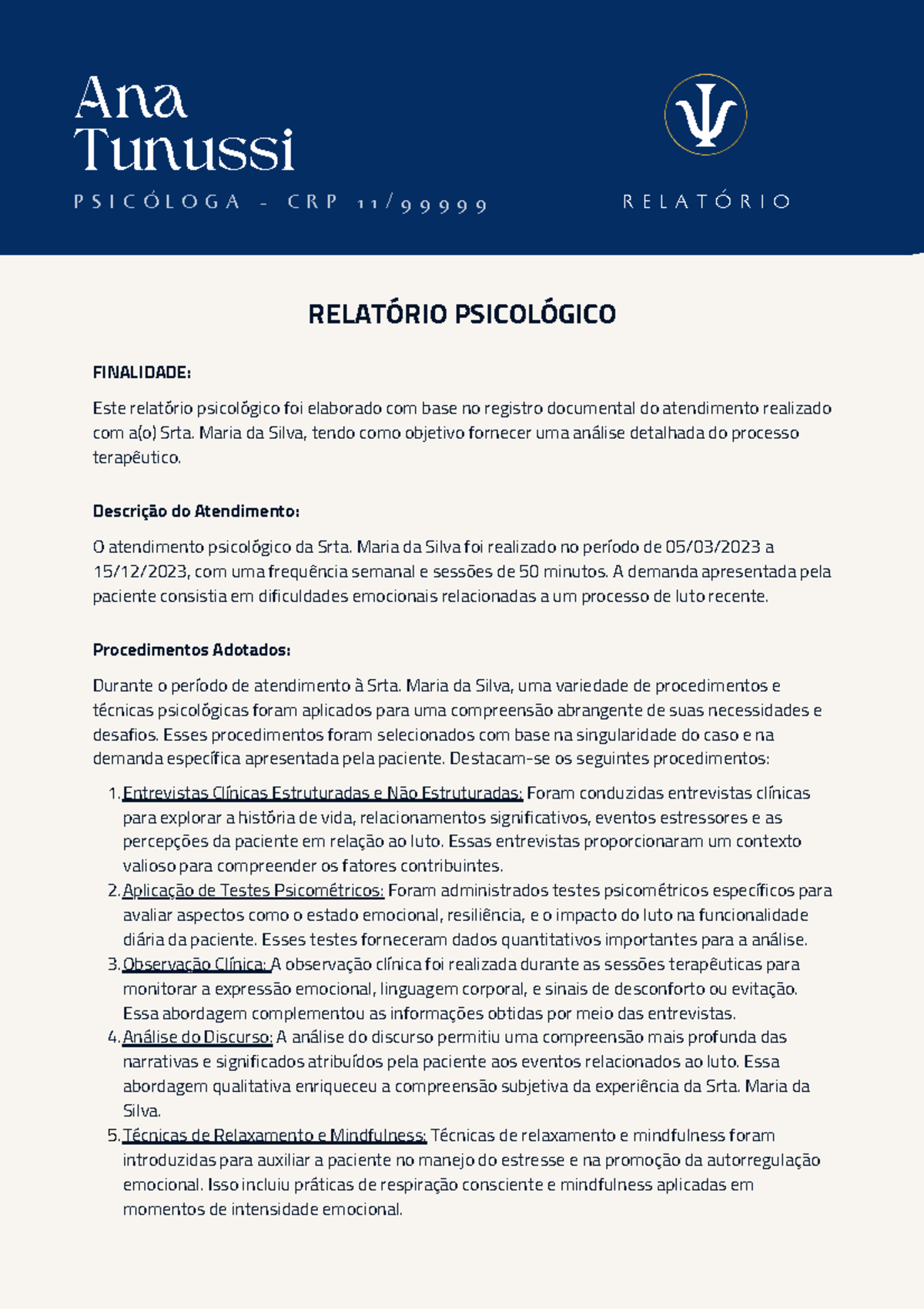 Relatorio Psicologico Canva 1 - RELATÓRIO PSICOLÓGICO FINALIDADE: Este relatório psicológico foi ...