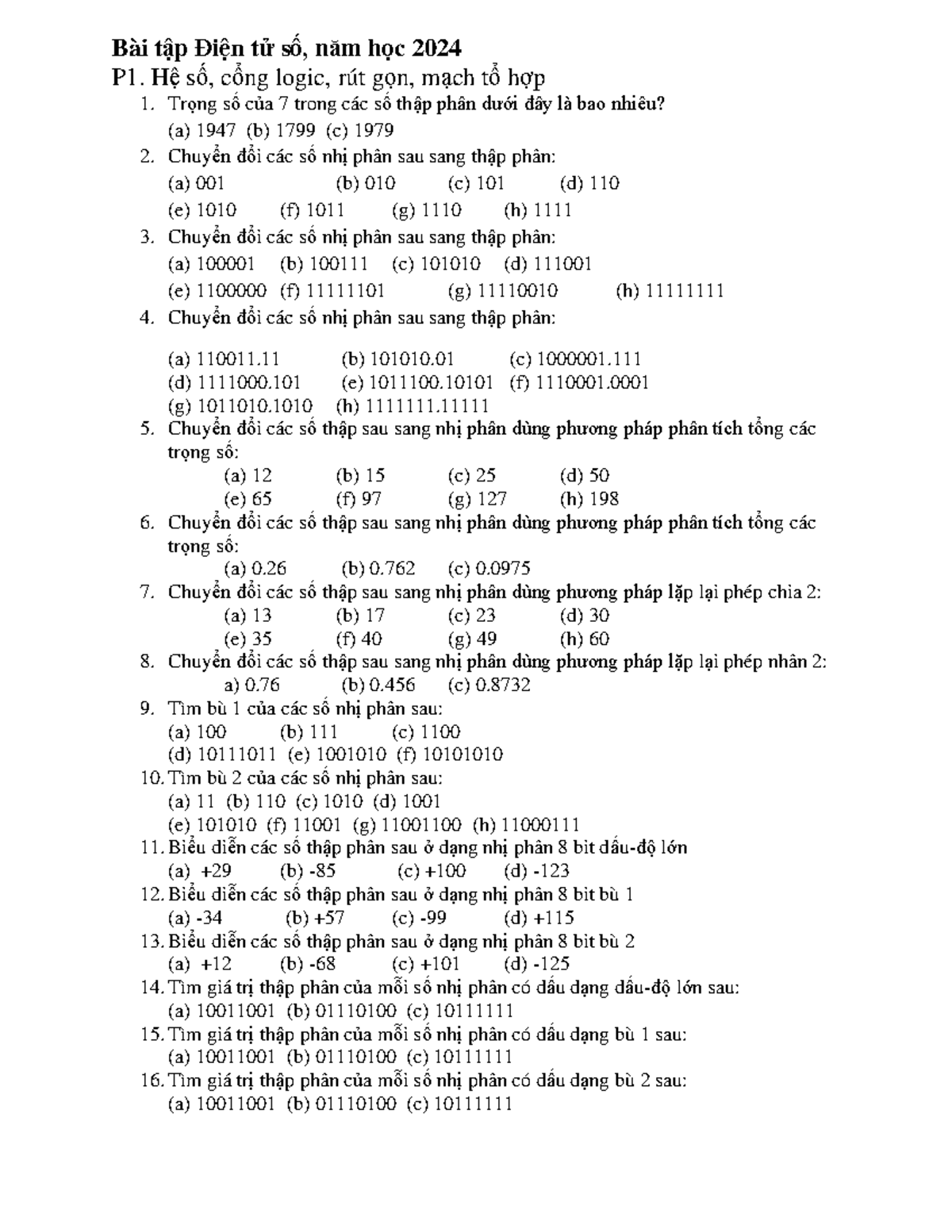 Bai tap 2024 - Lập trình HTML , CSS (2017) - Bài tập Điện tử số, năm học 202 4 P1. Hệ số, cổng ...
