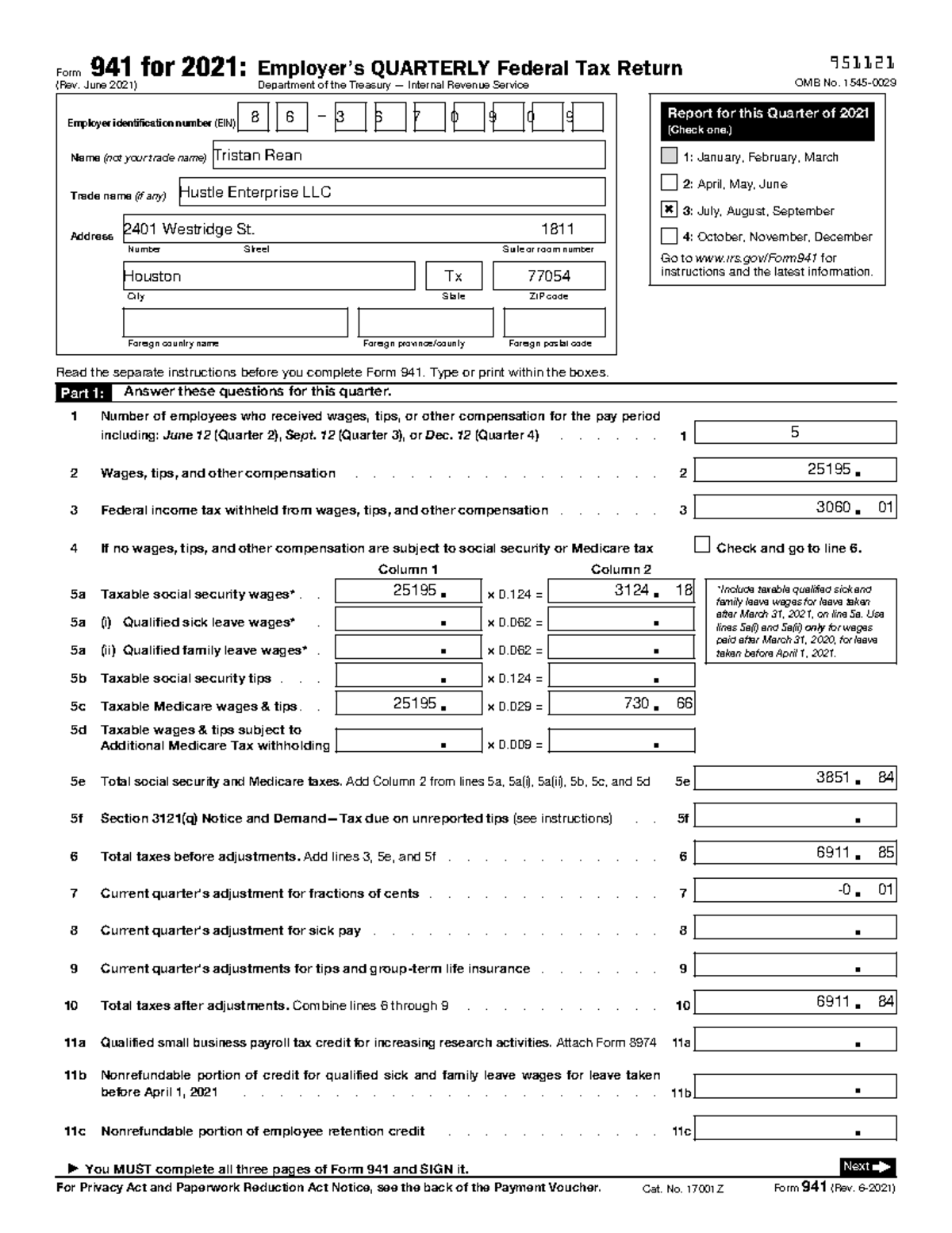 2021 Q3 - Doc - Form 941 for 2021: (Rev. June 2021) Employer’s ...
