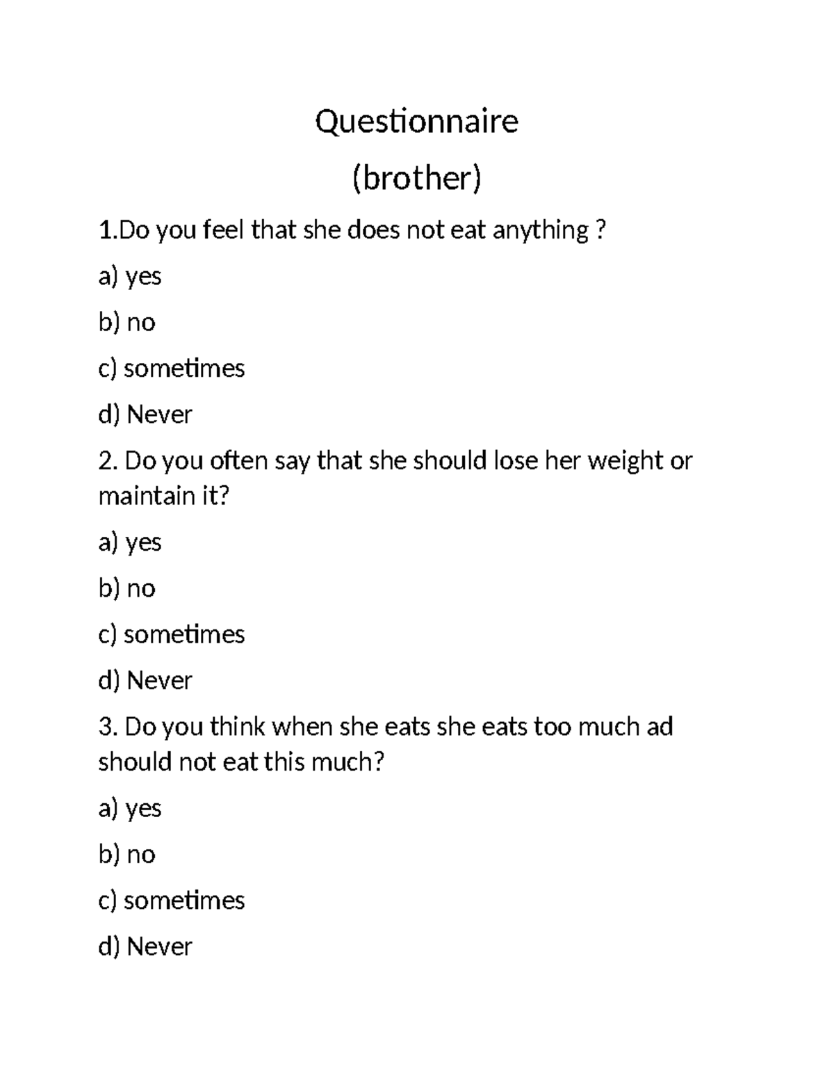 Questionnaire brother - Internet of Things - Questionnaire (brother) 1 ...