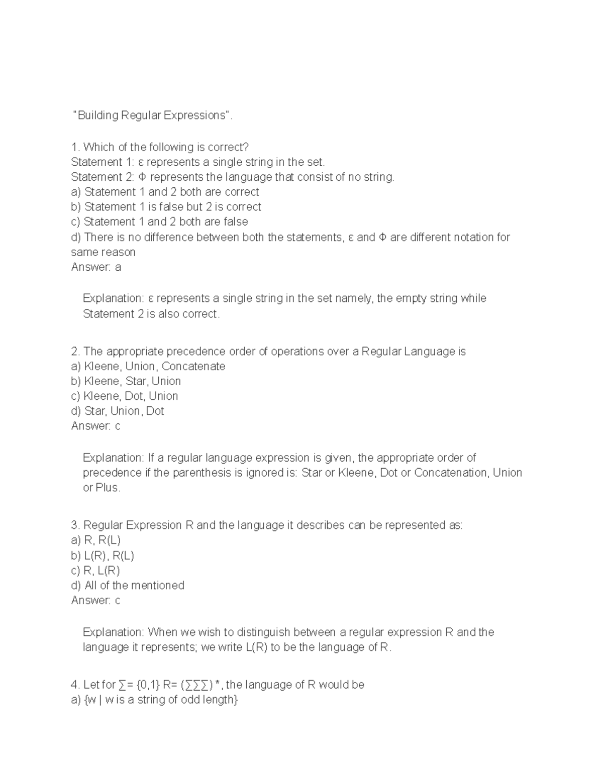 Theory of computation (19) - “Building Regular Expressions”. Which of the following is correct ...