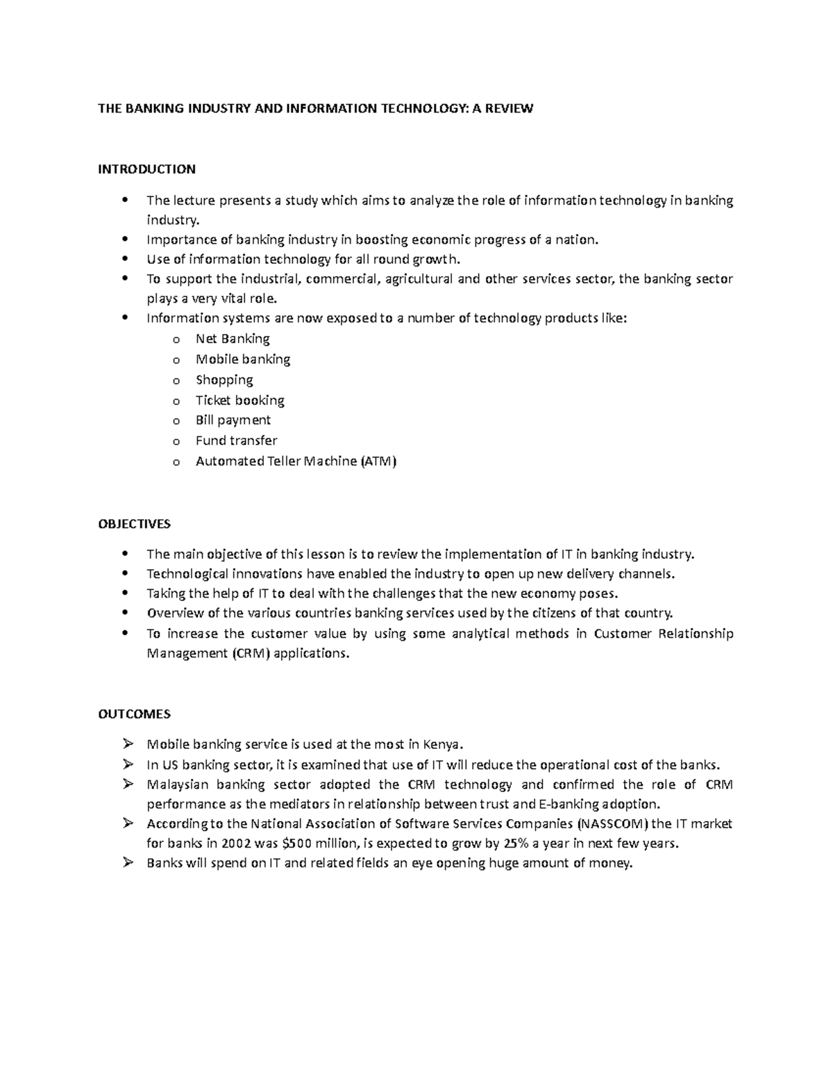 Prelim TECH BNKG Reviewer - THE BANKING INDUSTRY AND INFORMATION ...