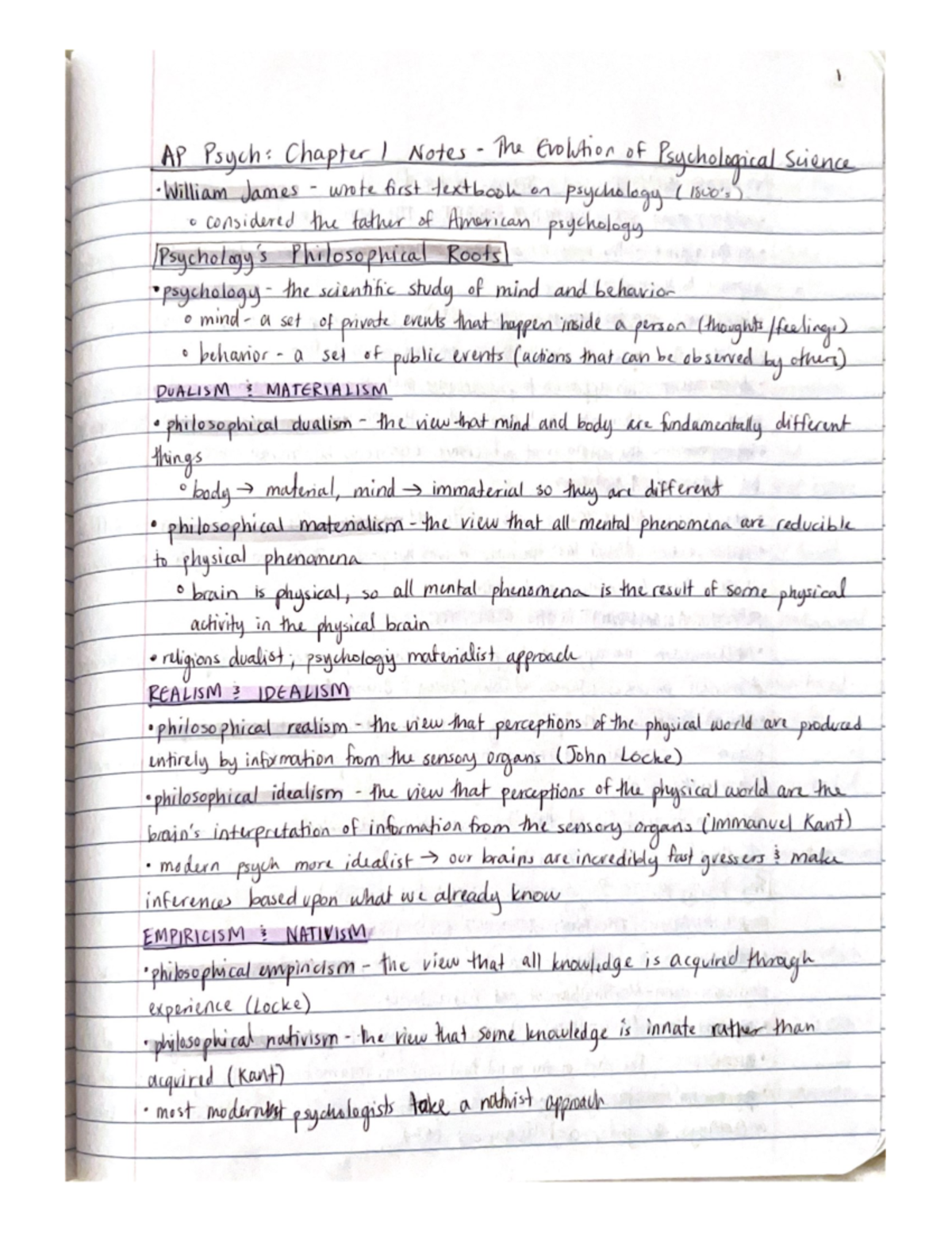 Chapter 1 Notes - The Evolution of Psychological Science - Studocu