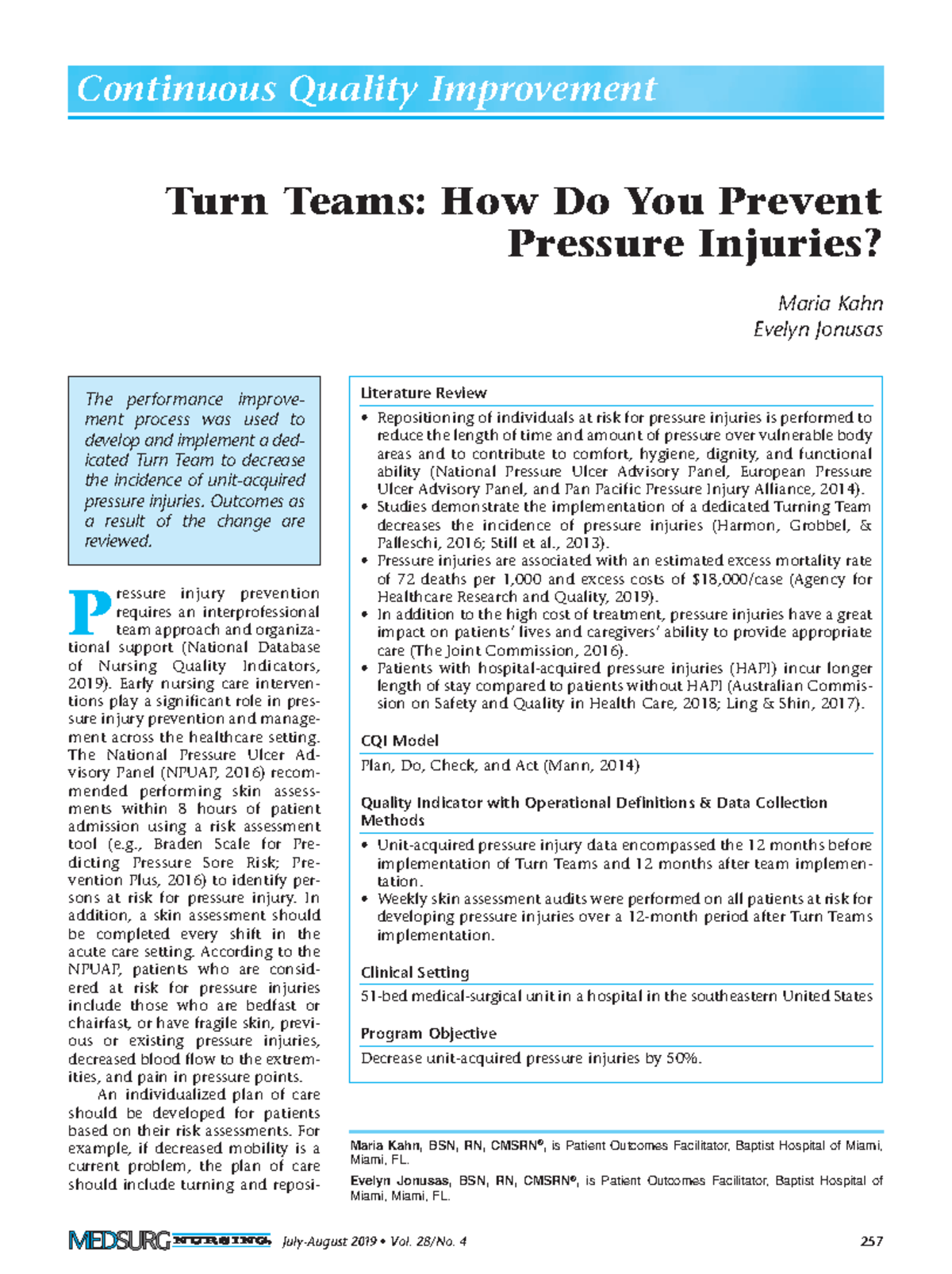 Turn Teams QI Article project working in the unit - Maria Kahn, BSN, RN ...