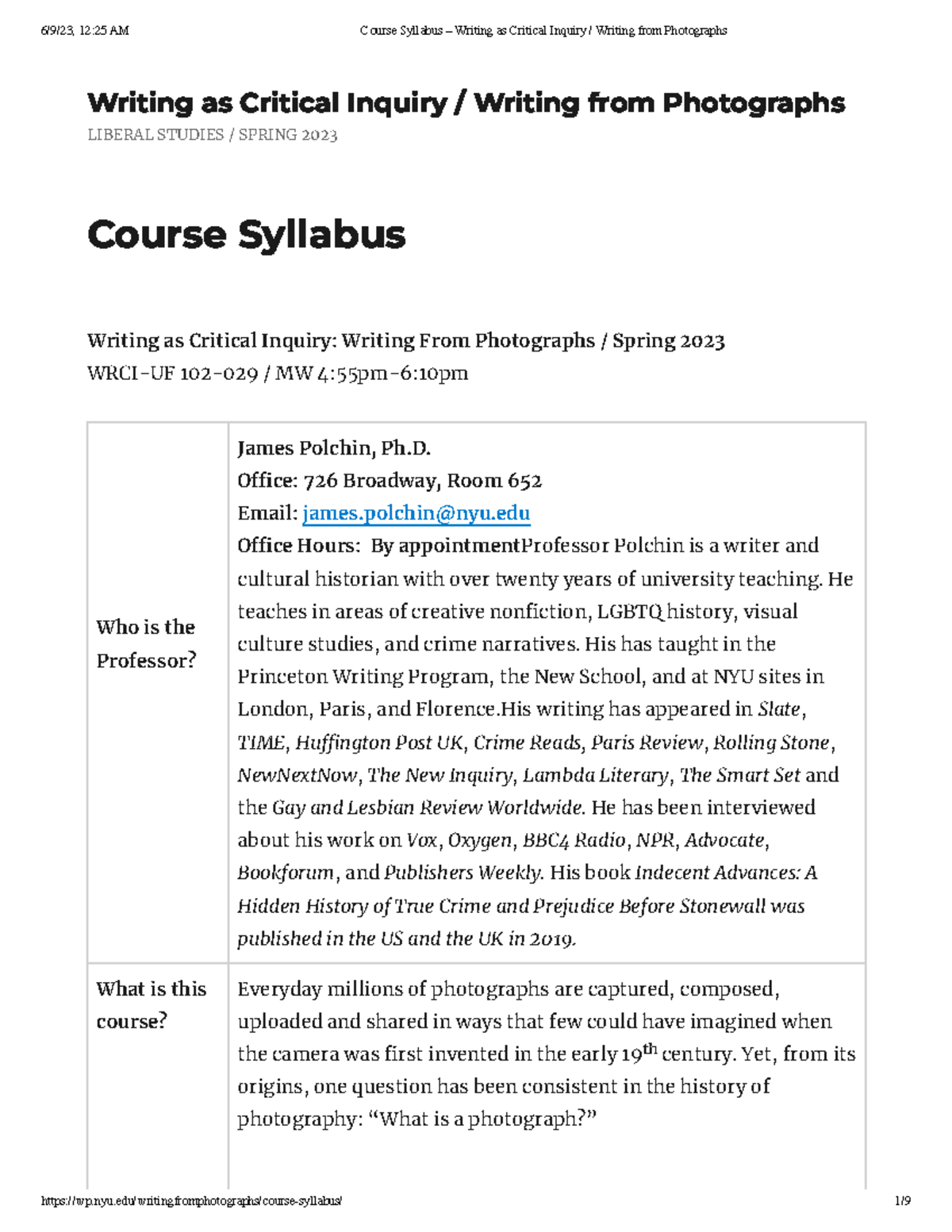 Course Syllabus – Writing as Critical Inquiry Writing from Photographs ...