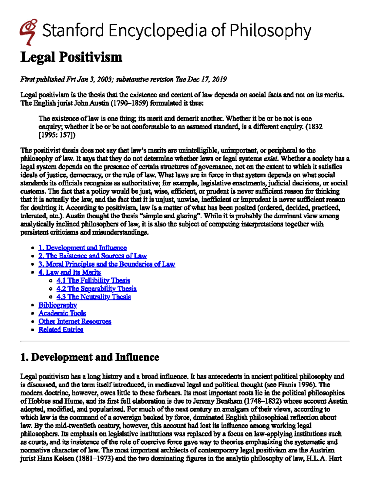 Legal Positivism (Stanford Encyclopedia) - CRT100 - Studocu