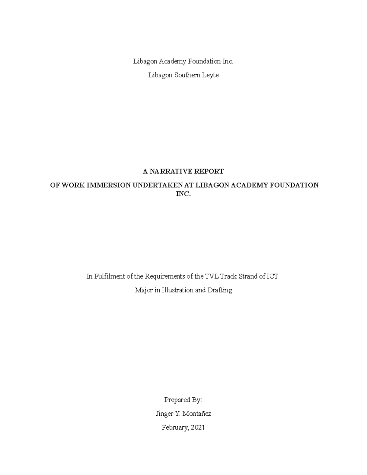 Work immersion - Libagon Academy Foundation Inc. Libagon Southern Leyte ...