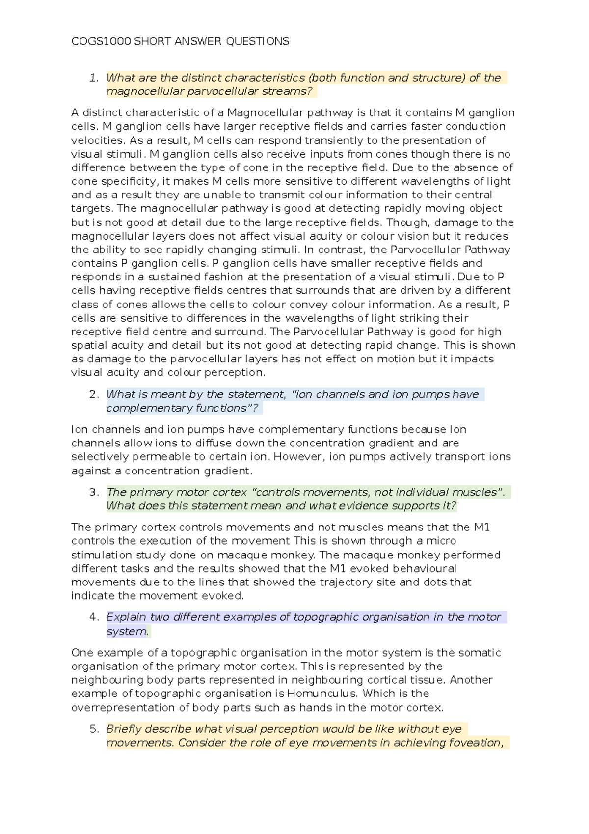 COGS Short Answer Practice - COGS1000 SHORT ANSWER QUESTIONS 1. What ...