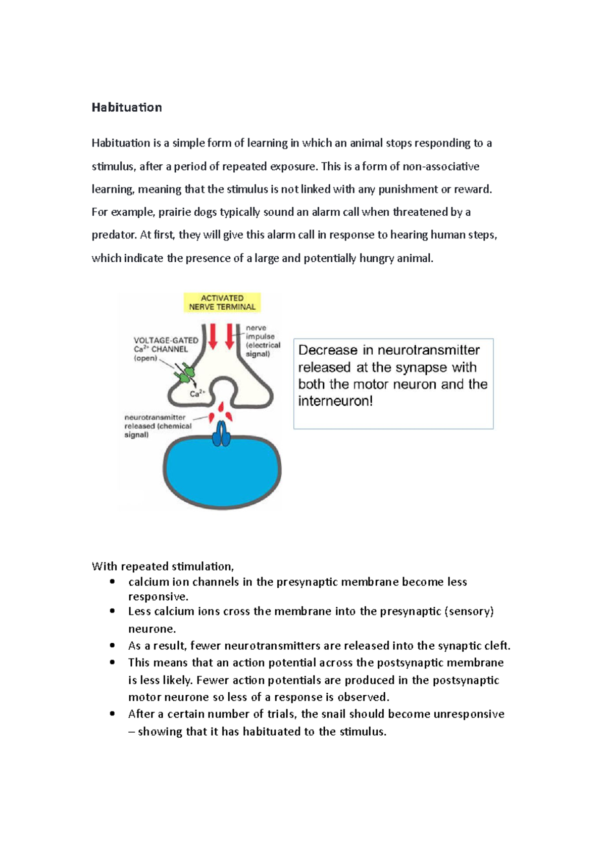 Habituation - alevel notes practice material - Habituation Habituation ...