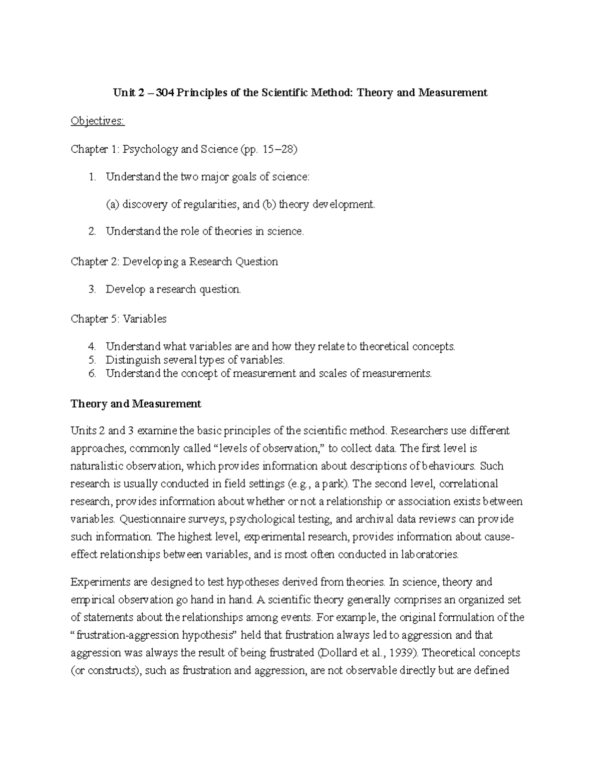 Unit 2 Principles of the Scientific Method Theory and Measurement ...