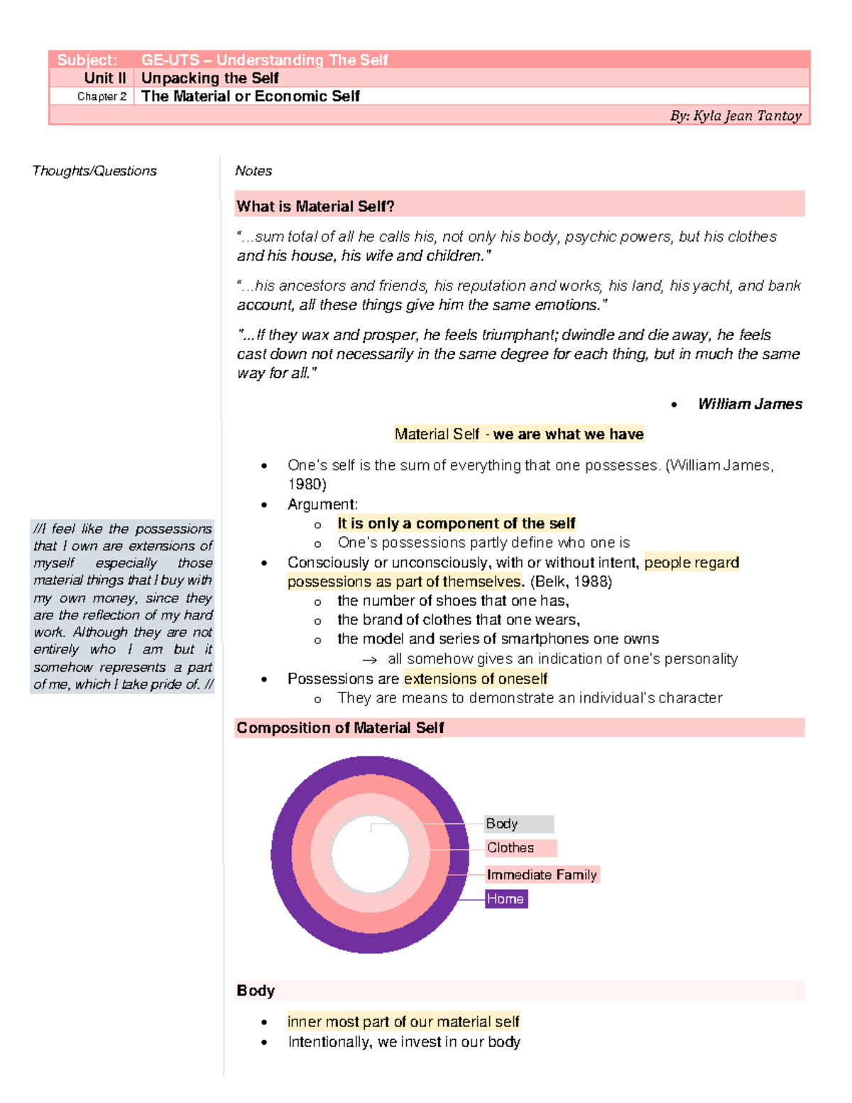 Tantoy Material Self Active Notes - Subject: GE-UTS – Understanding The ...
