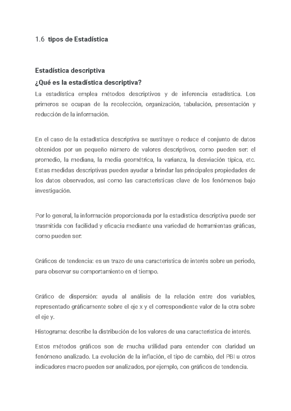 1.6 tipos de Estadística - 1 tipos de Estadística Estadística descriptiva ¿Qué es la estadística ...