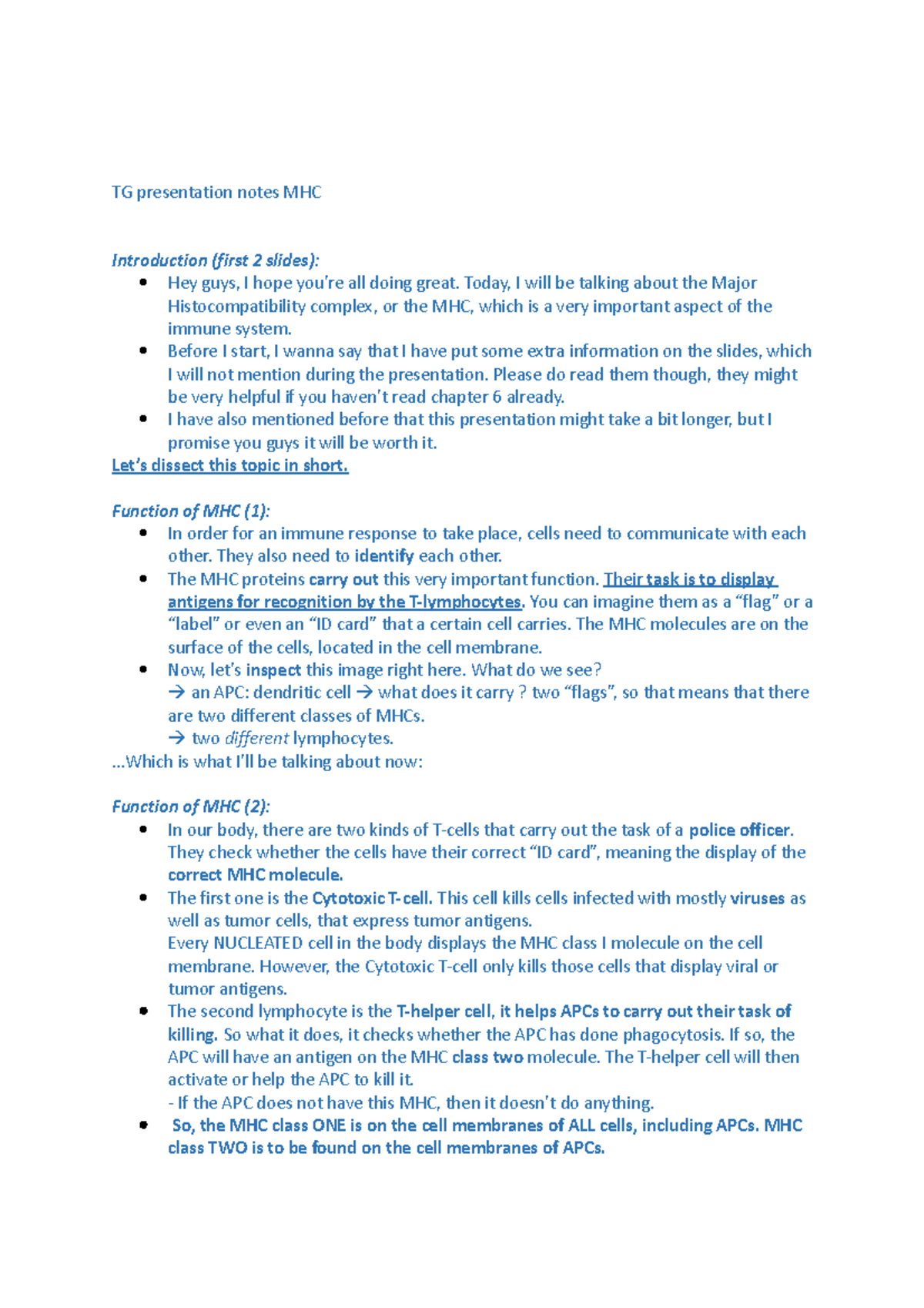 TG presentation notes MHC - TG presentation notes MHC Introduction ...