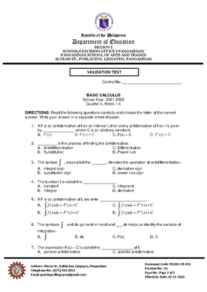 Basic Calculus - guide notes - Civil engineering - Studocu