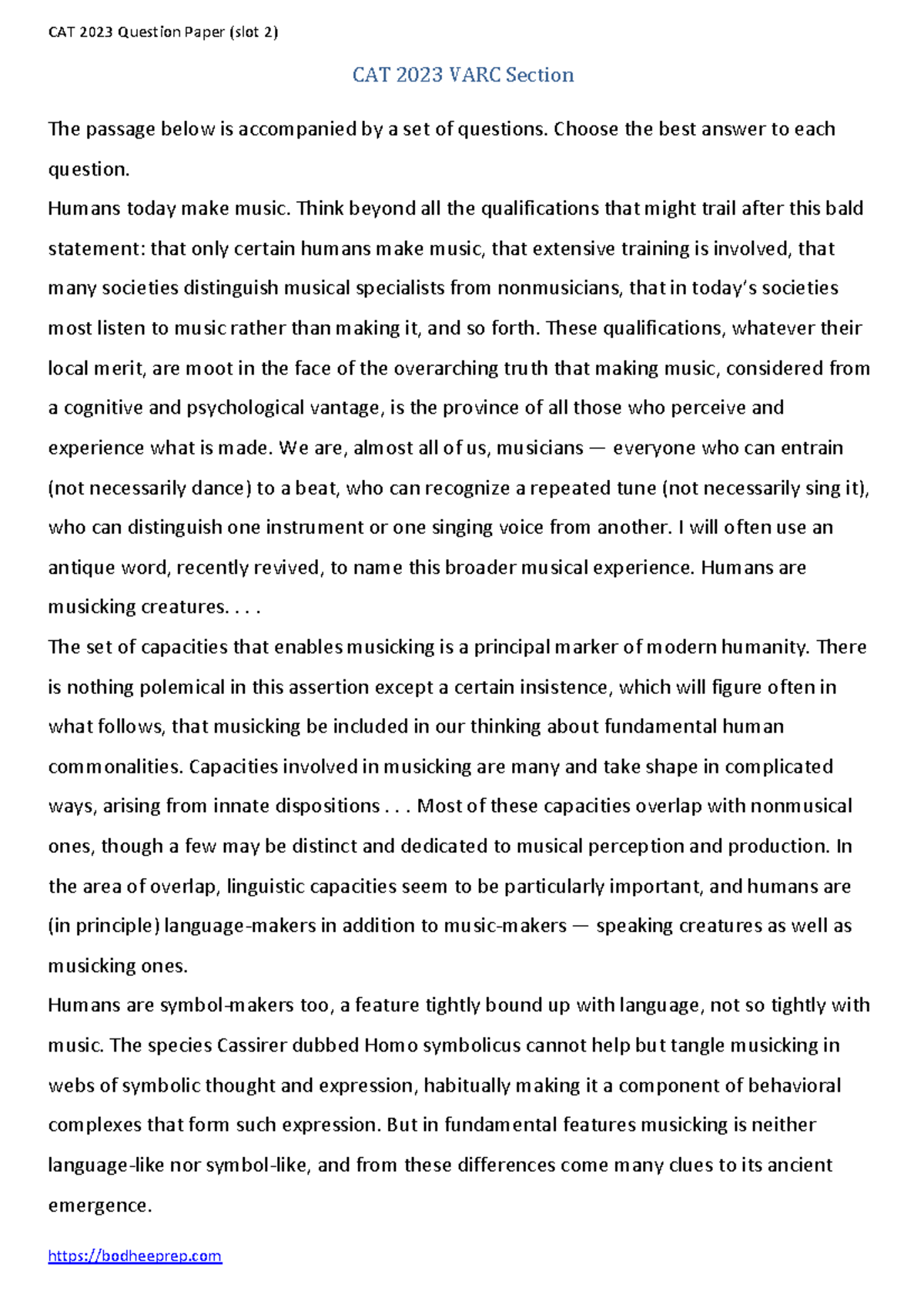 CAT 2023 Question Paper slot 2 with Answer Keys by Bodhee Prep - CAT ...