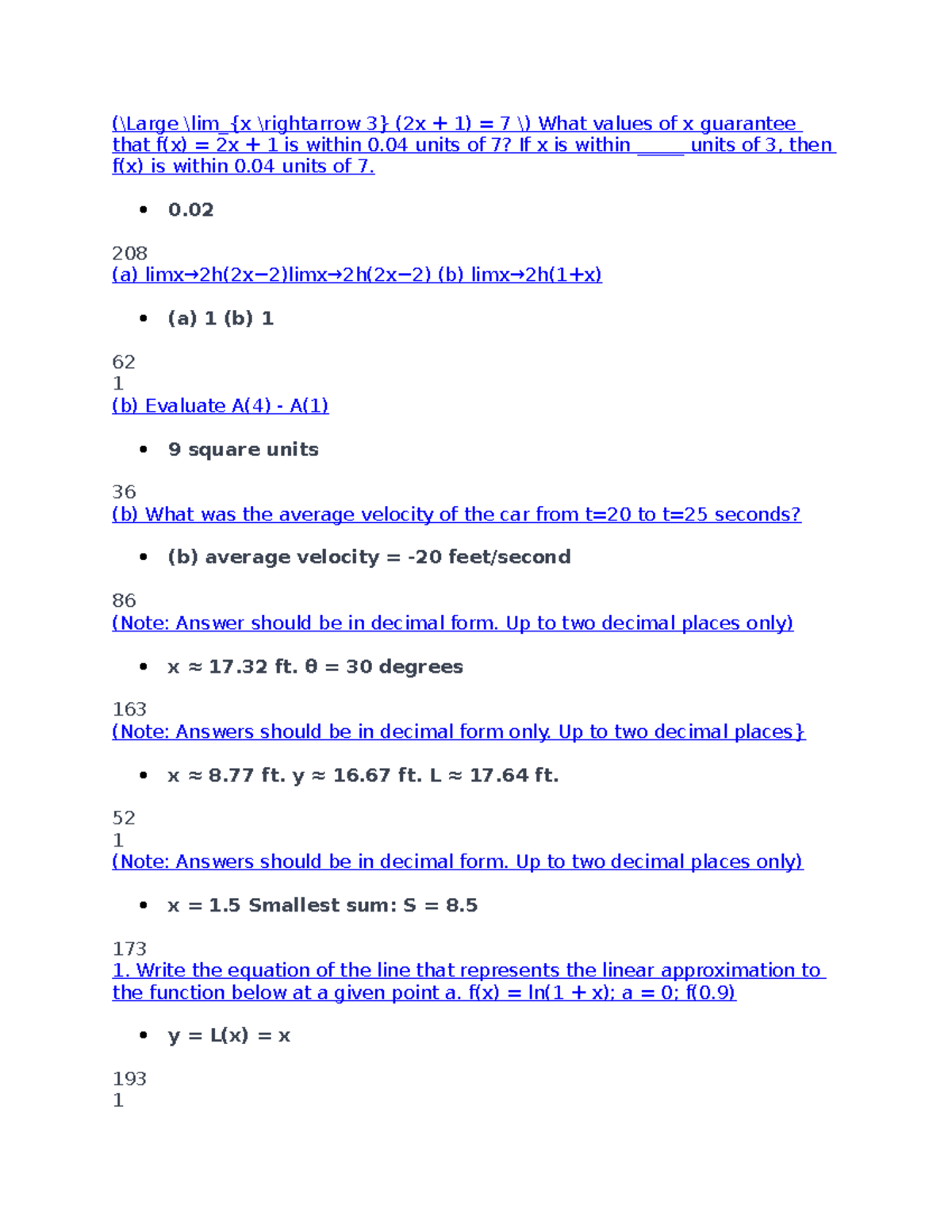 Calculus-1 - midterm exam - (\Large \lim_{x \rightarrow 3} (2x + 1) = 7 ...