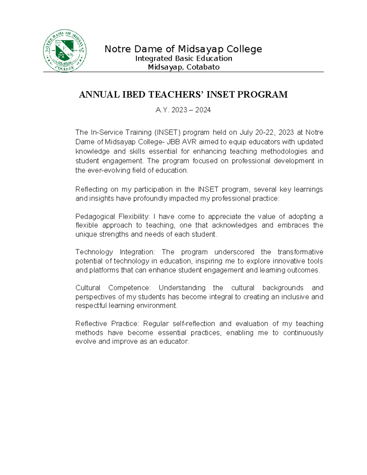 Inset - This is a sample lecture notes. - Notre Dame of Midsayap ...