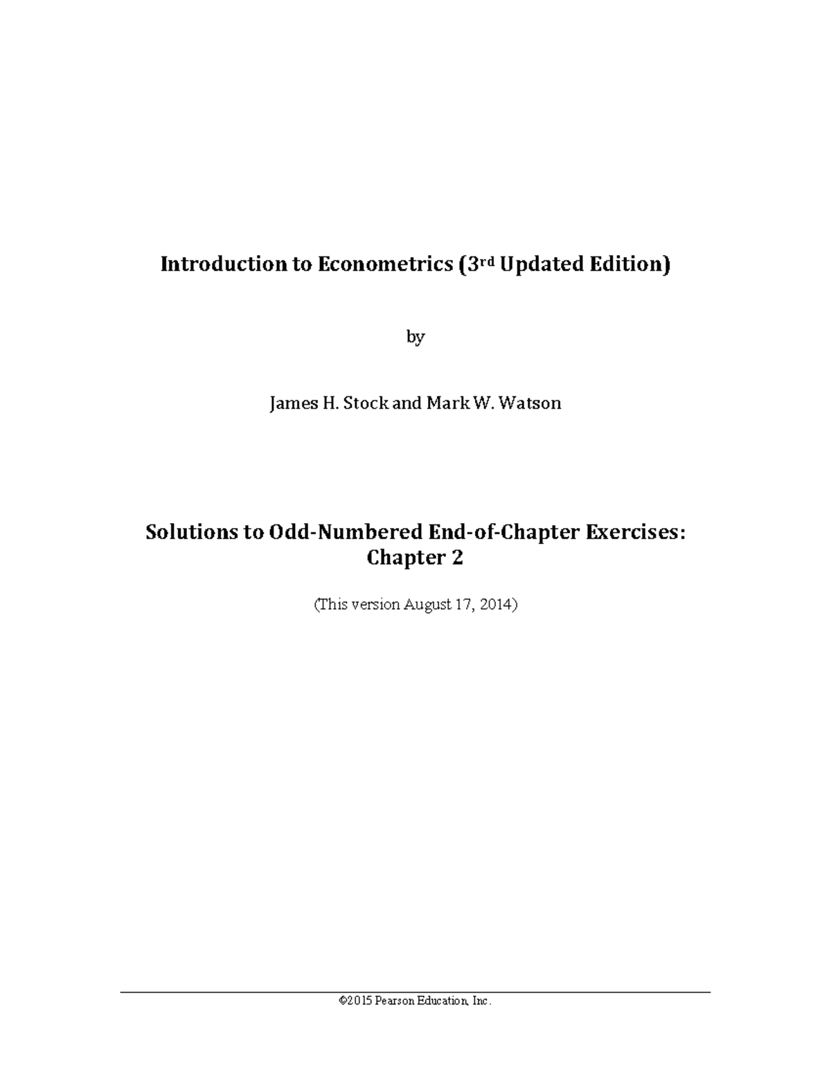 Stock Watson 3U Exercise Solutions Chapter 2 Students - ####### ! ©2015 Pearson Education, Inc ...