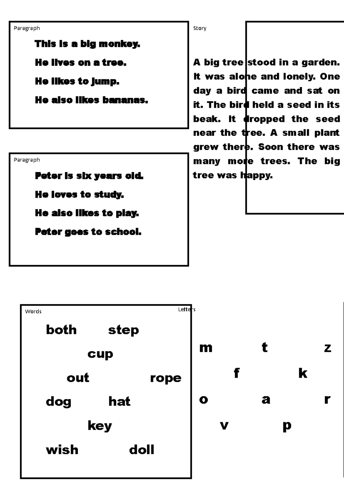 Reading - Story A big tree stood in a garden. It was alone and lonely ...