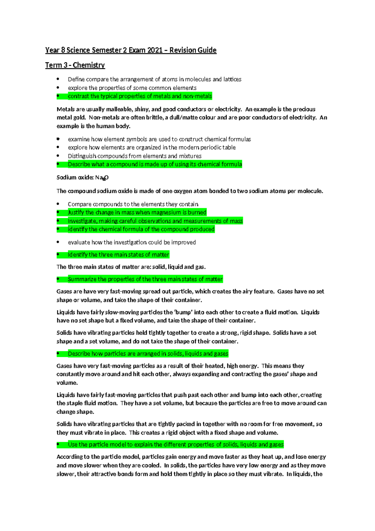 Science Revision Guide - Year 8 Science Semester 2 Exam 2021 – Revision ...