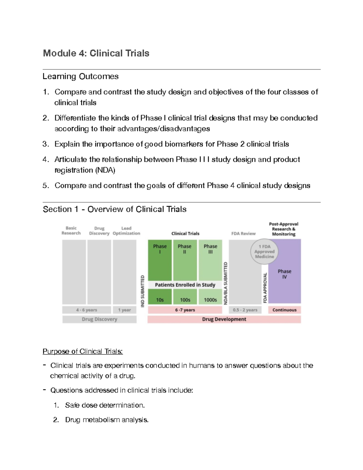 PHAR 480 module 4 notes - Module 4: Clinical Trials Learning Outcomes 1 ...