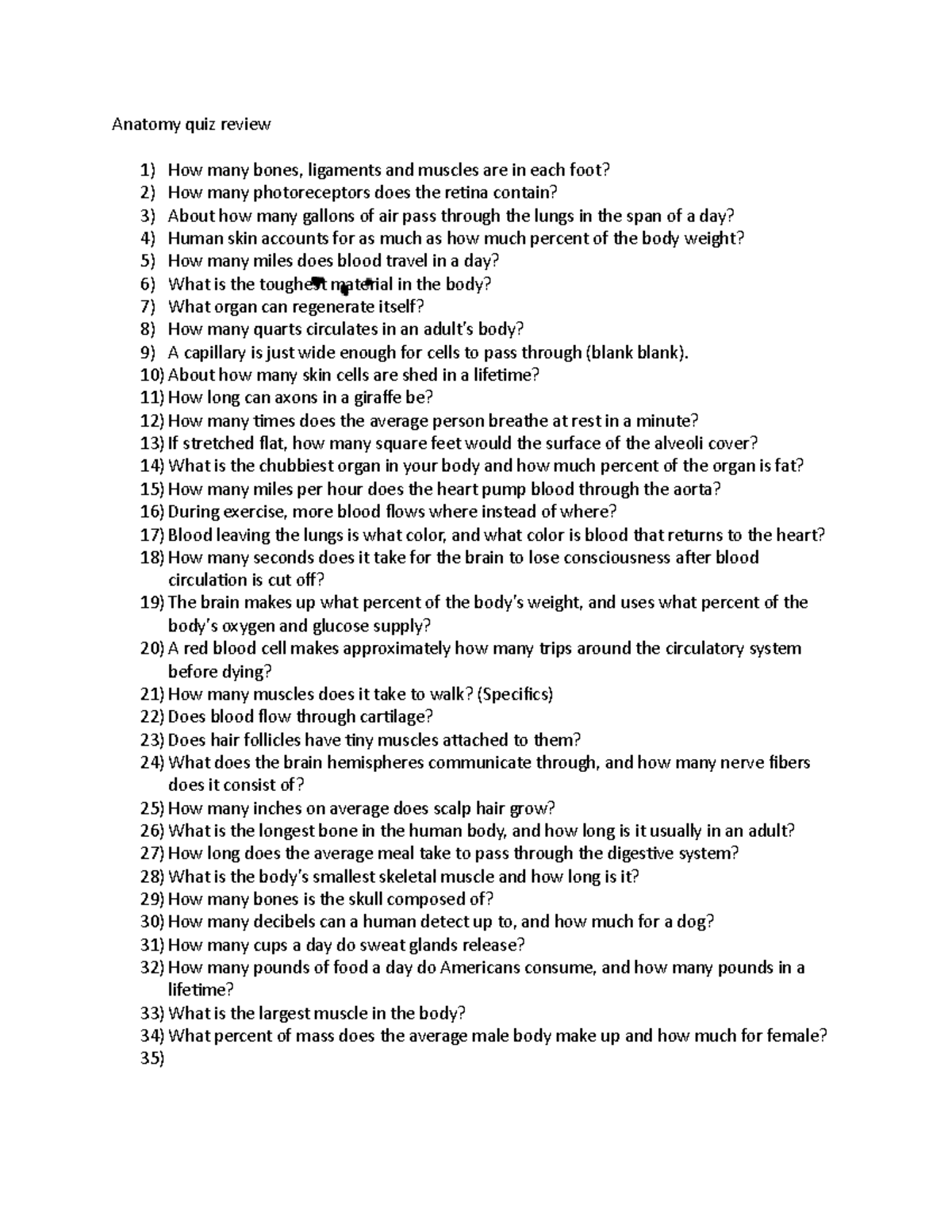 Anatomy quiz review 1 - Anatomy quiz review How many bones, ligaments ...