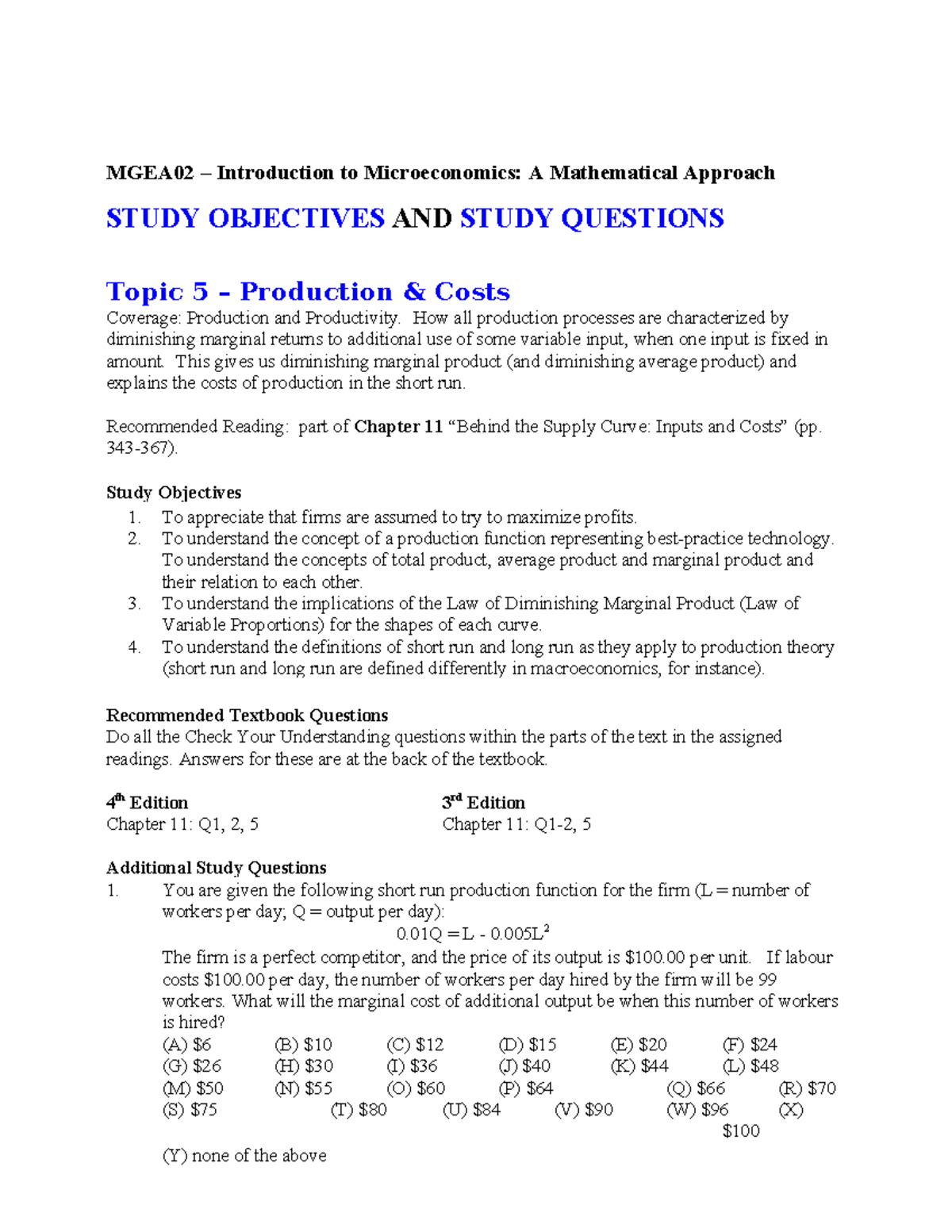 A02 Study Questions Topic 5 - MGEA02 – Introduction to Microeconomics ...