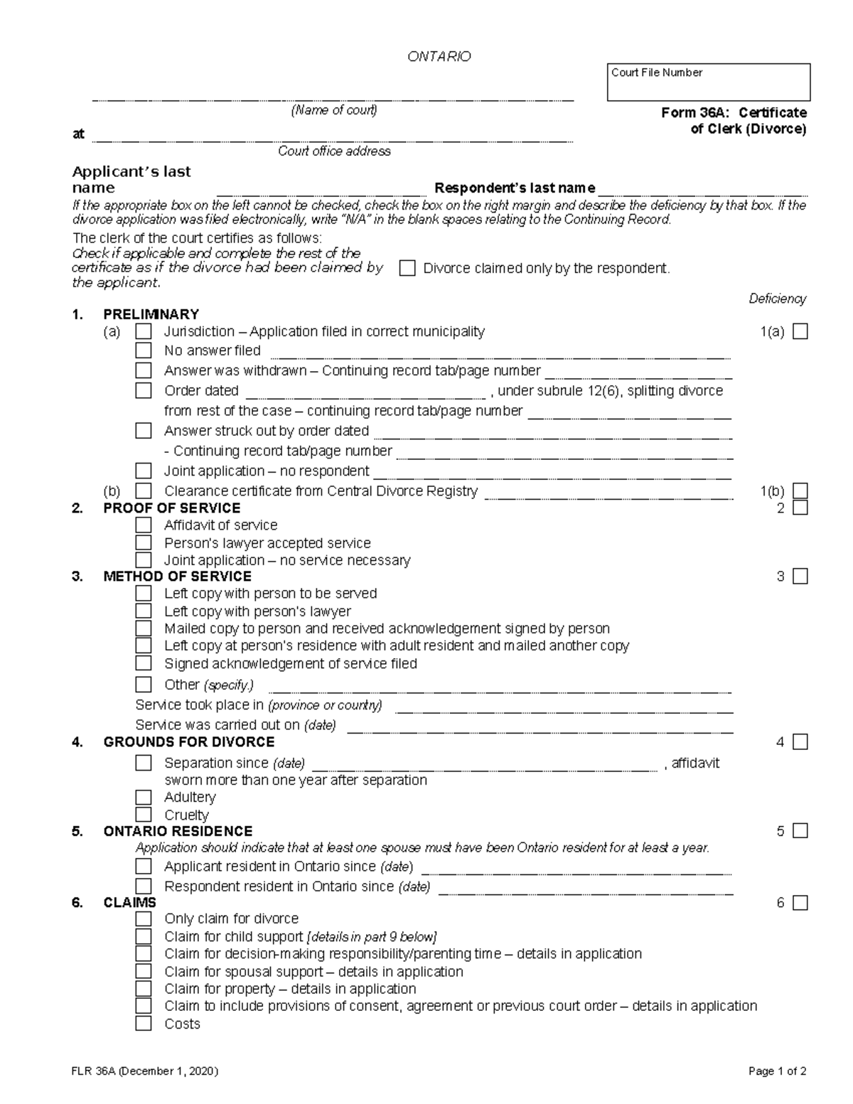 Flr 36a dec20 en fil - Essay. - ONTARIO Court File Number (Name of ...