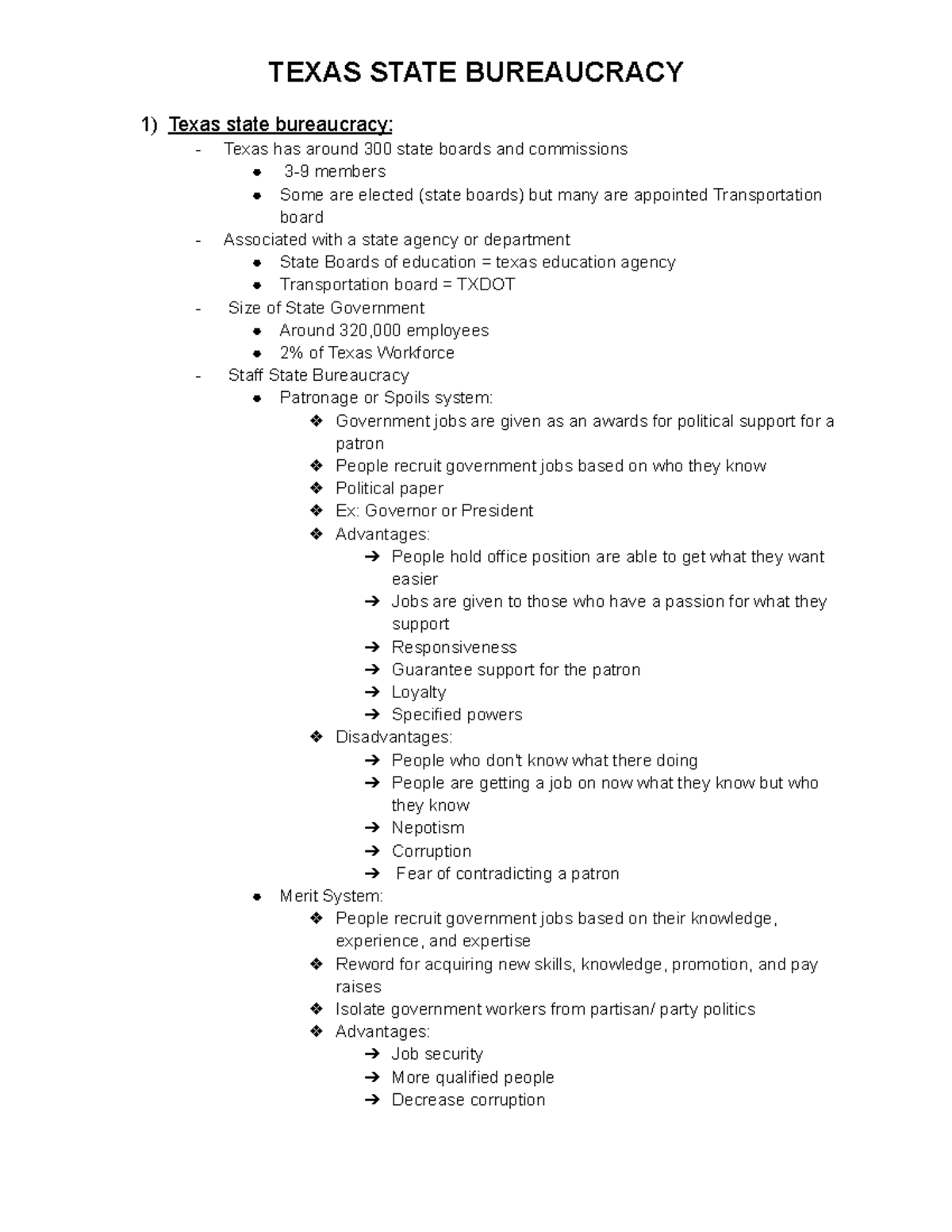 Texas State Bureaucracy Notes-2 20 - TEXAS STATE BUREAUCRACY 1) Texas ...